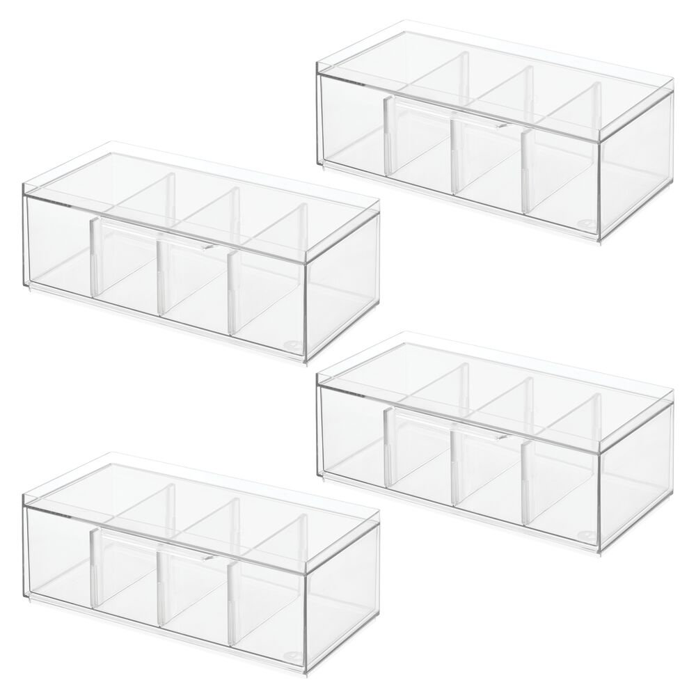 iDesign Set of 4 Stackable 4-Section Tea Storage Drawers - Clear | Wayfair