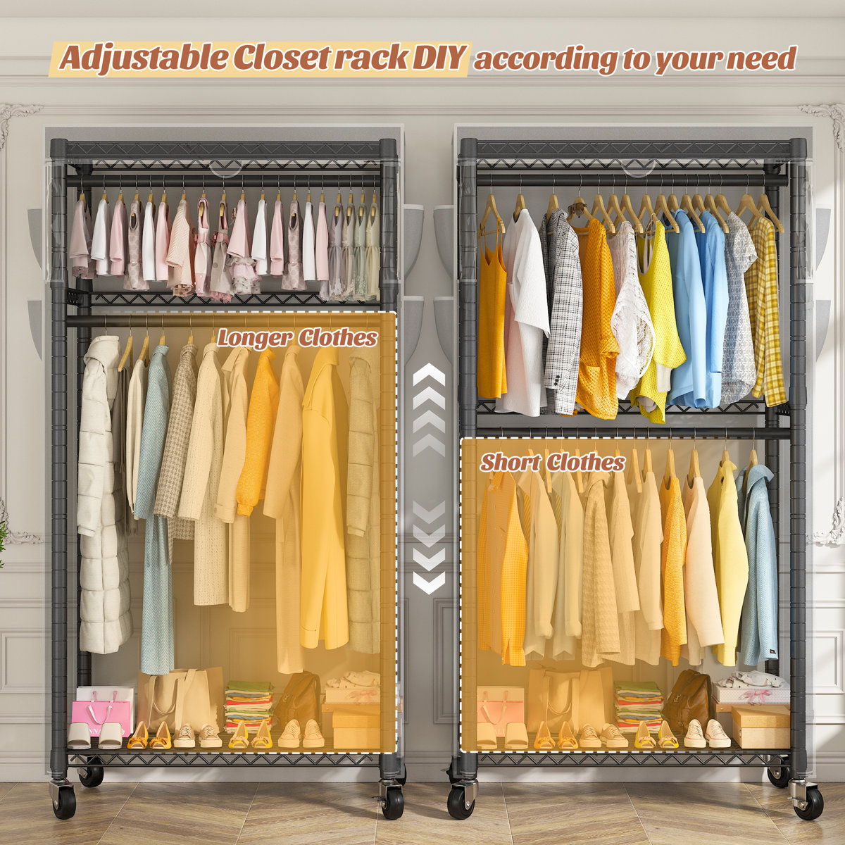 Latitude Run® 79" H Rolling Clothes Rack With Cover 450lbs Heavy Duty ...