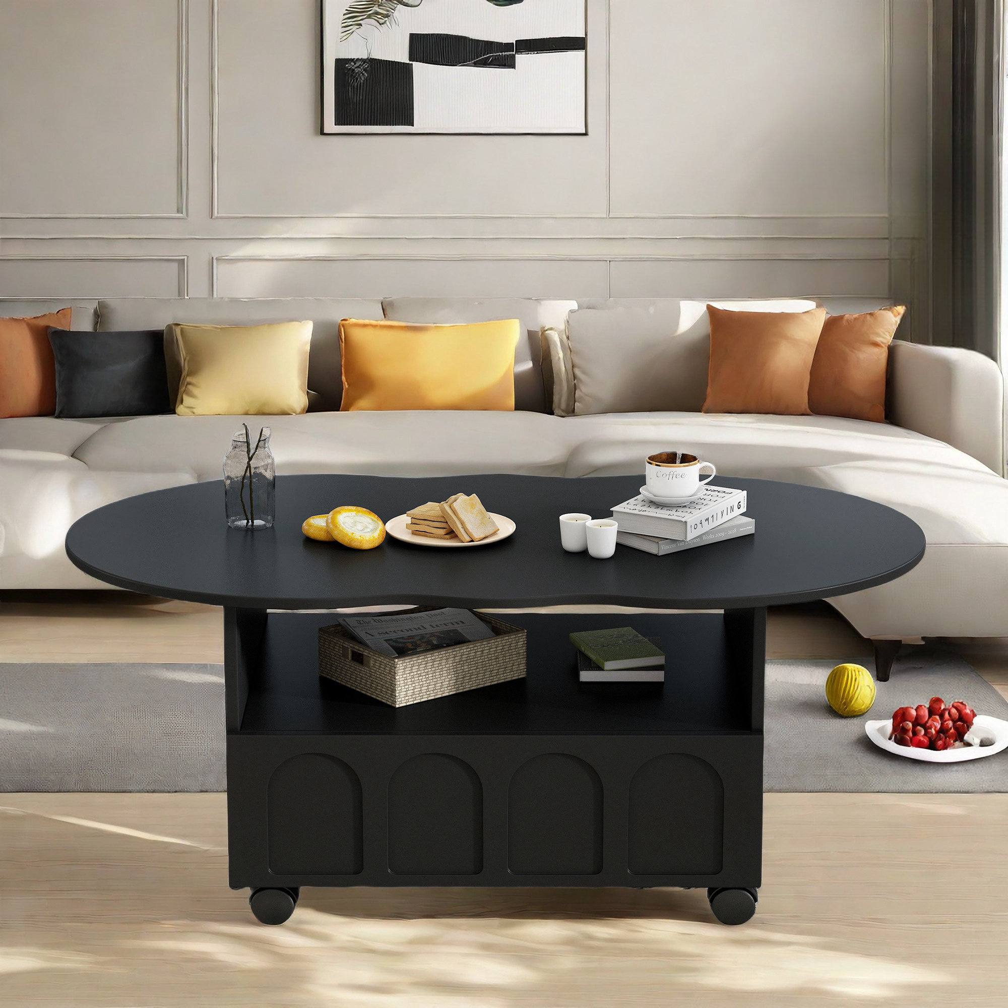 Ebern Designs Bouchier Cream Style Coffee Table with Cloud Shape, 2 ...