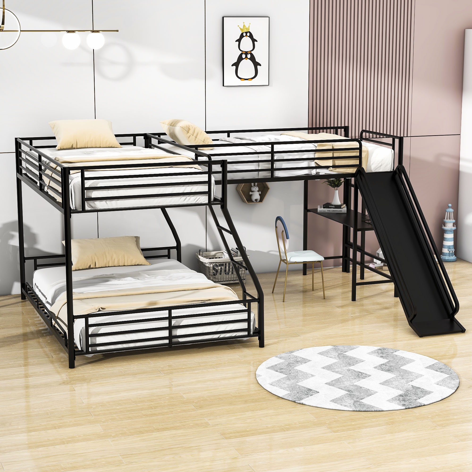 Viv + Rae™ Kitson Twin Over Full Metal L-Shaped Bunk Bed with Built-in ...