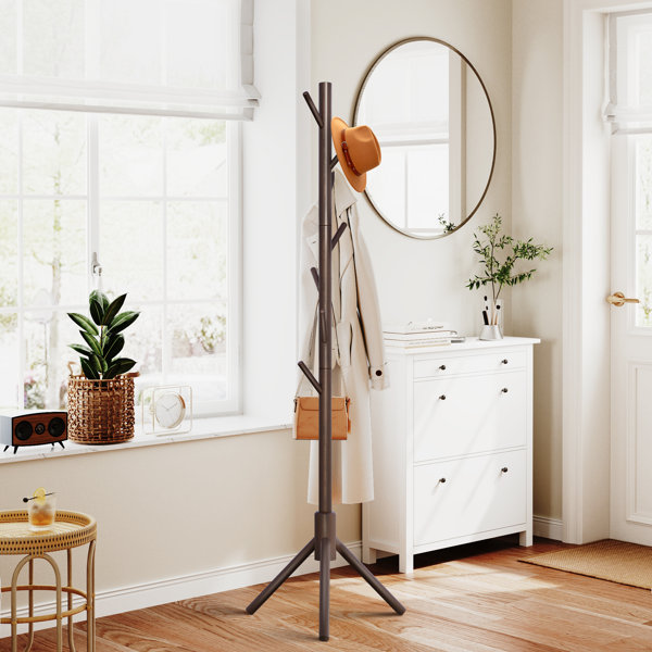 Rebrilliant Solid Wood Freestanding Coat Rack with 7 Hooks & Stable ...