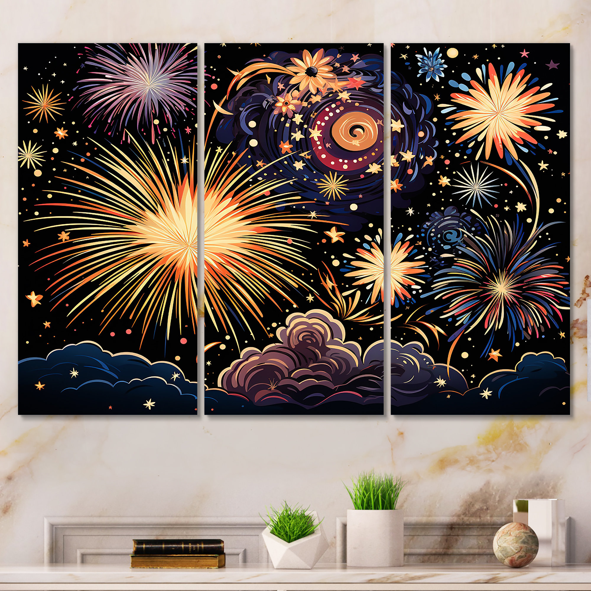 Hokku Designs Fireworks Celestial Sky - Fireworks Wall Art | Wayfair
