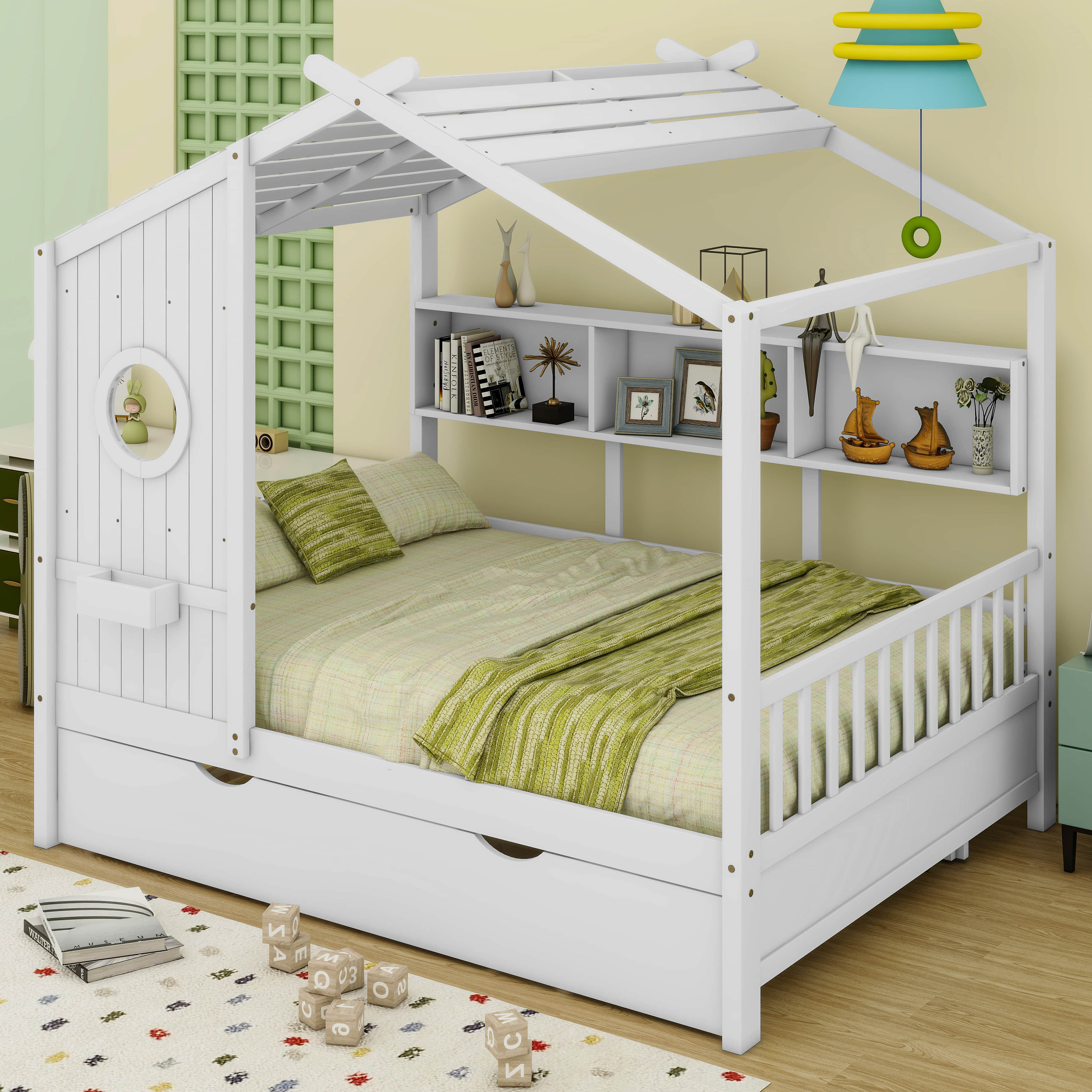 Harper Orchard Ablakat Wooden Full Size House Bed With Trundle | Wayfair