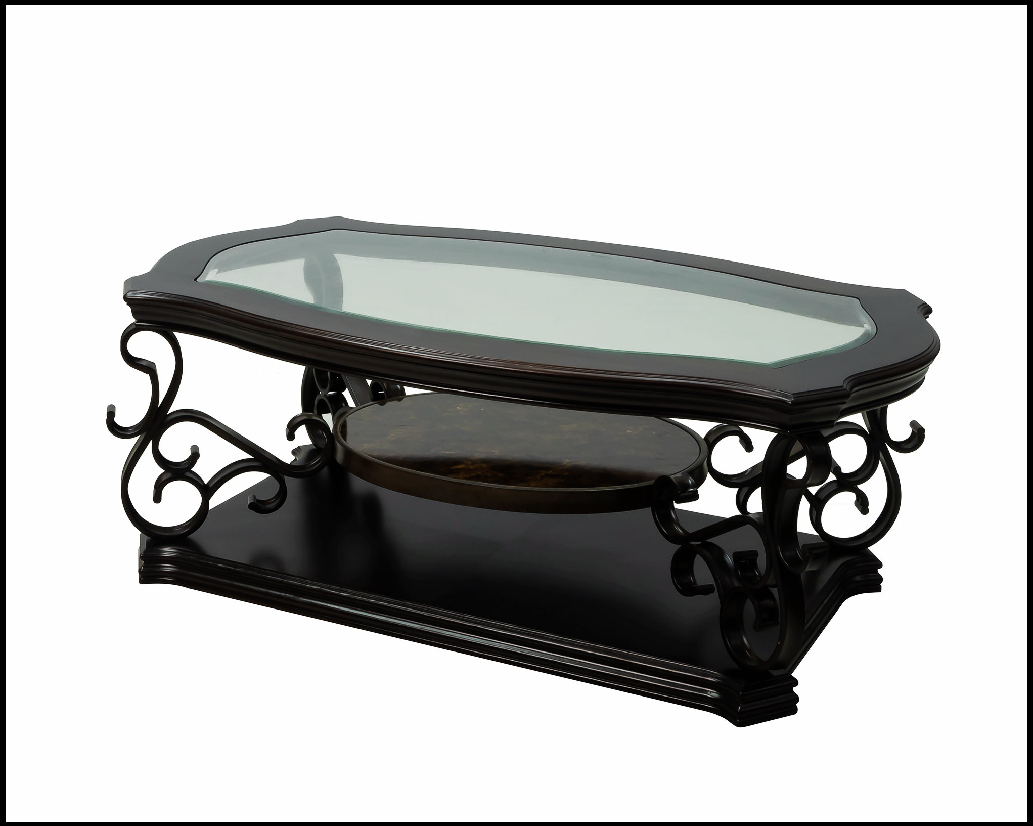 Astoria Grand Versatile Glass Top Cocktail Table with Middle Shelf ...