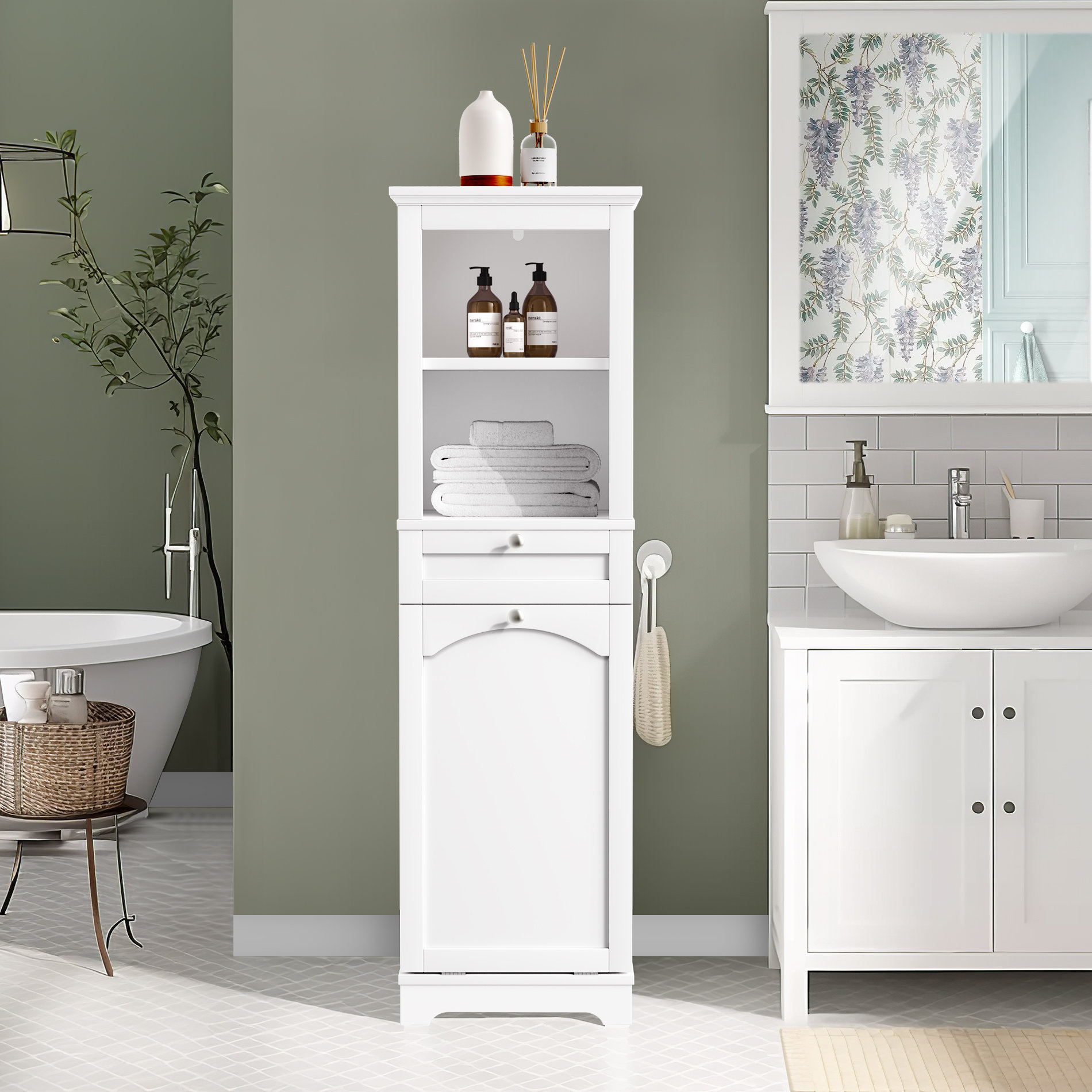 Wildon Home® Wood 53 H Tilt Out Laundry Hamper With Hidden Hamper And Storage Shelves Bathroom