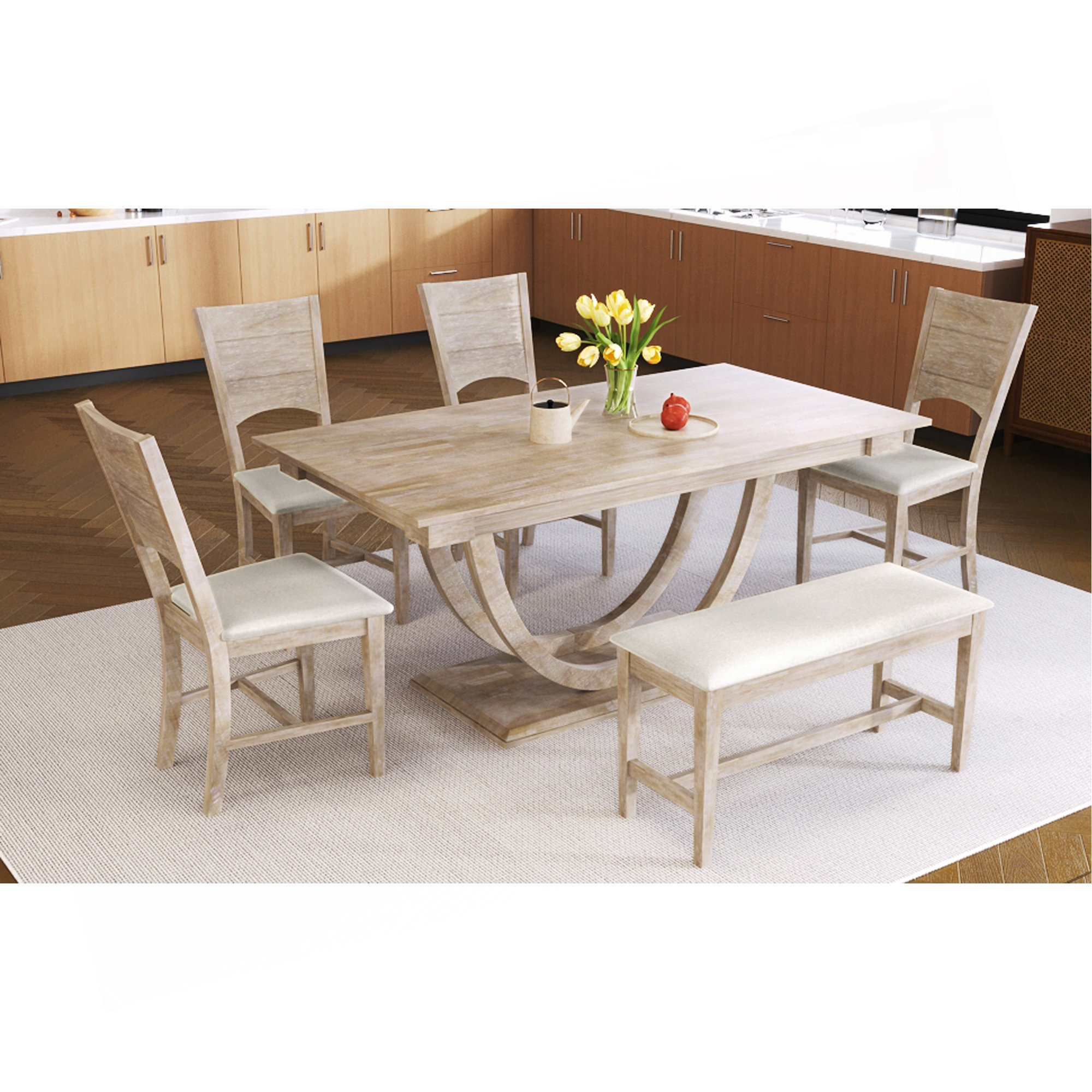 Gracie Oaks 6-Piece Wood Half Round Dining Table Set Kitchen Table Set ...