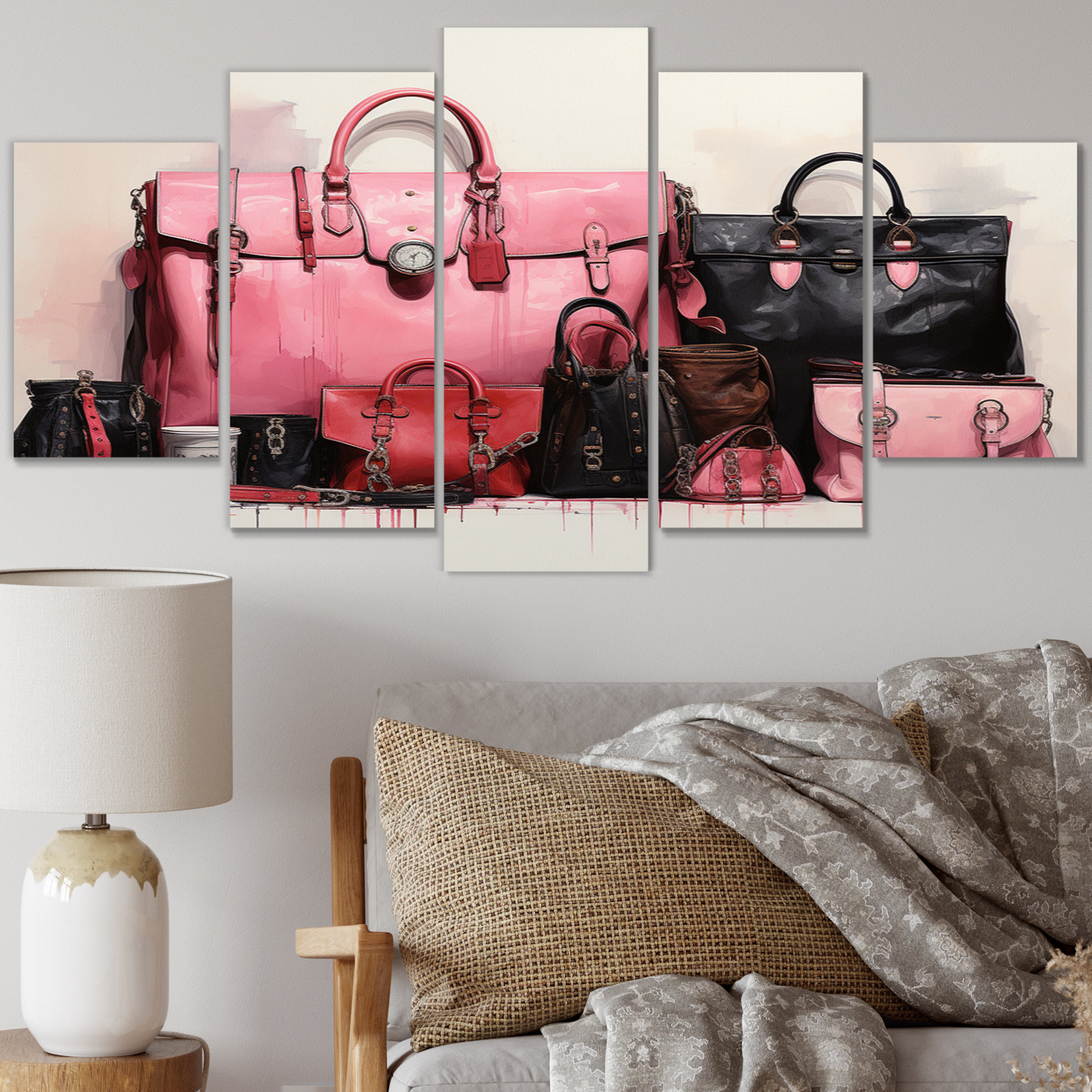 Design Art Pink Designer Bags Glamour I - Fashion Metal Wall Decor Set ...
