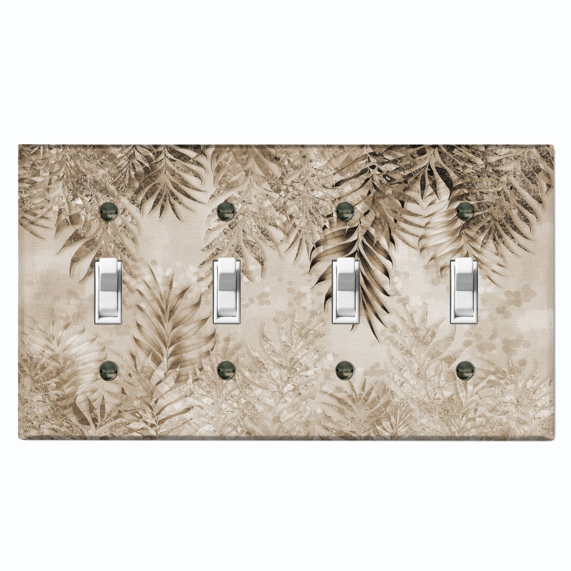 WorldAcc Gray Spa Leaves Nature Themed 4 - Gang Toggle Light Switch ...