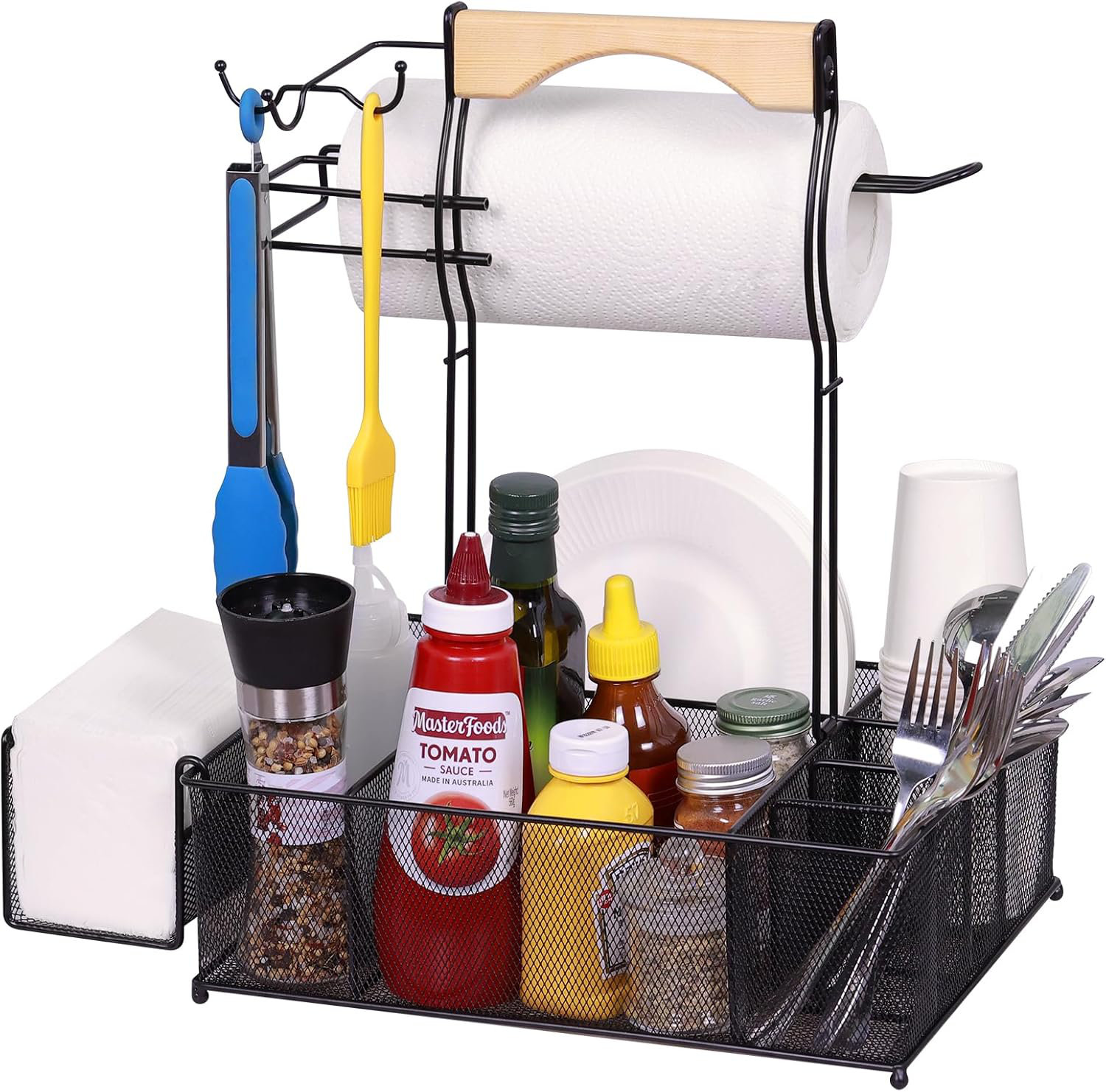 CHUANGWENYI Grill Caddy With Paper Towel Holder, Mesh Basket Utensil ...