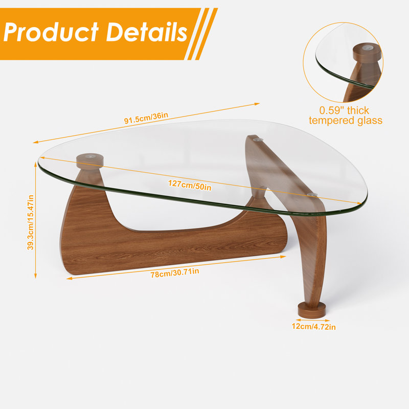 Ivy Bronx Mid Century Modern Triangle Glass Top Coffee Table | Wayfair