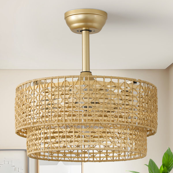 Bay Isle Home™ Bocangria 19'' Boho Rattan Caged Ceiling Fan With Light ...