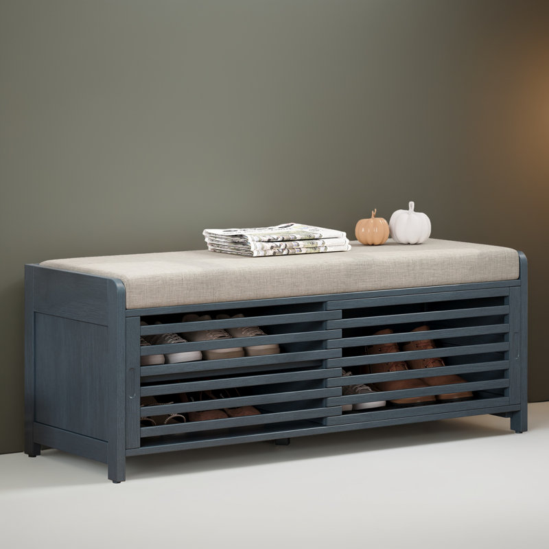 Hokku Designs 43" Distressed Shutter Storage Bench, Entryway Storage ...
