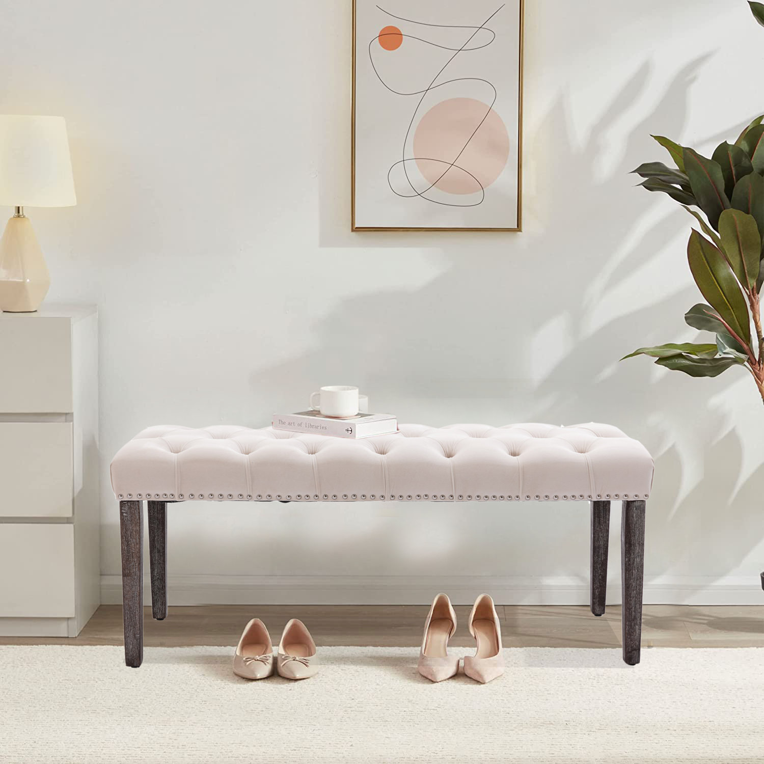 House of Hampton® Boyne Upholstered Tufted Velvet Bench With Nailhead ...