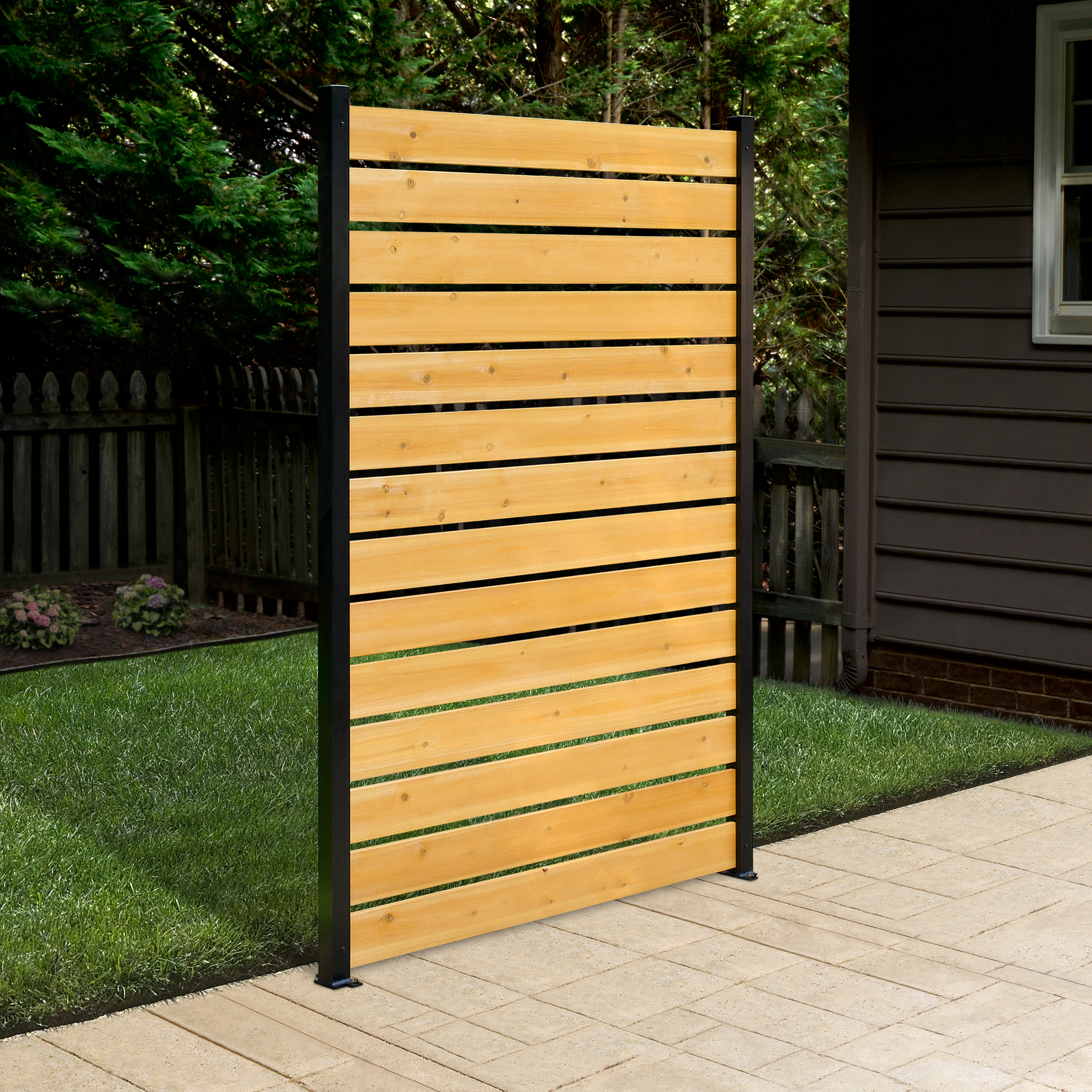 Enclo 6ft H X 4ft W Surface Mount Slatted Wood Privacy Screen, Outdoor ...