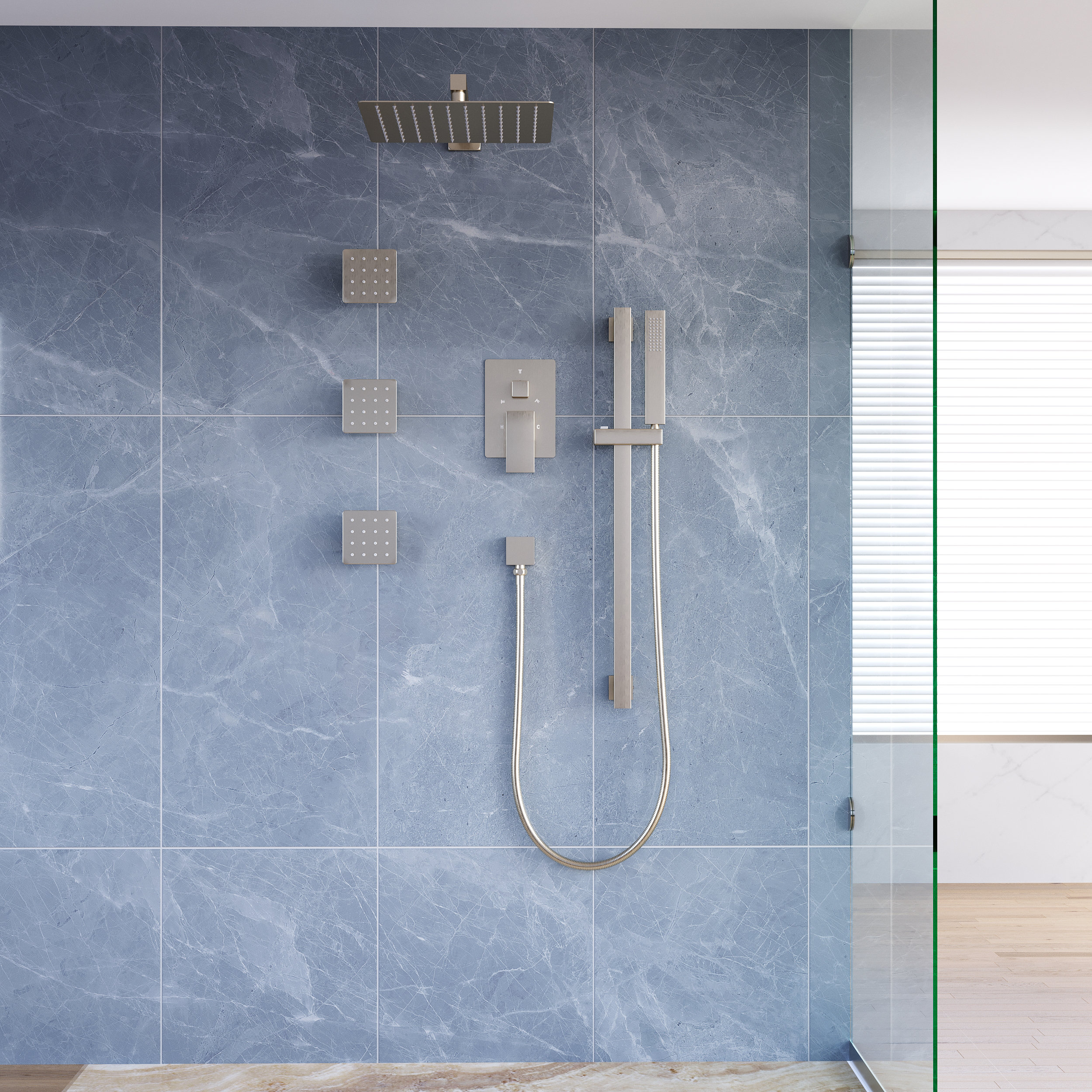 WELLFOR 3-Function Shower System With 12" Ultra-Thin Square Shower Head ...