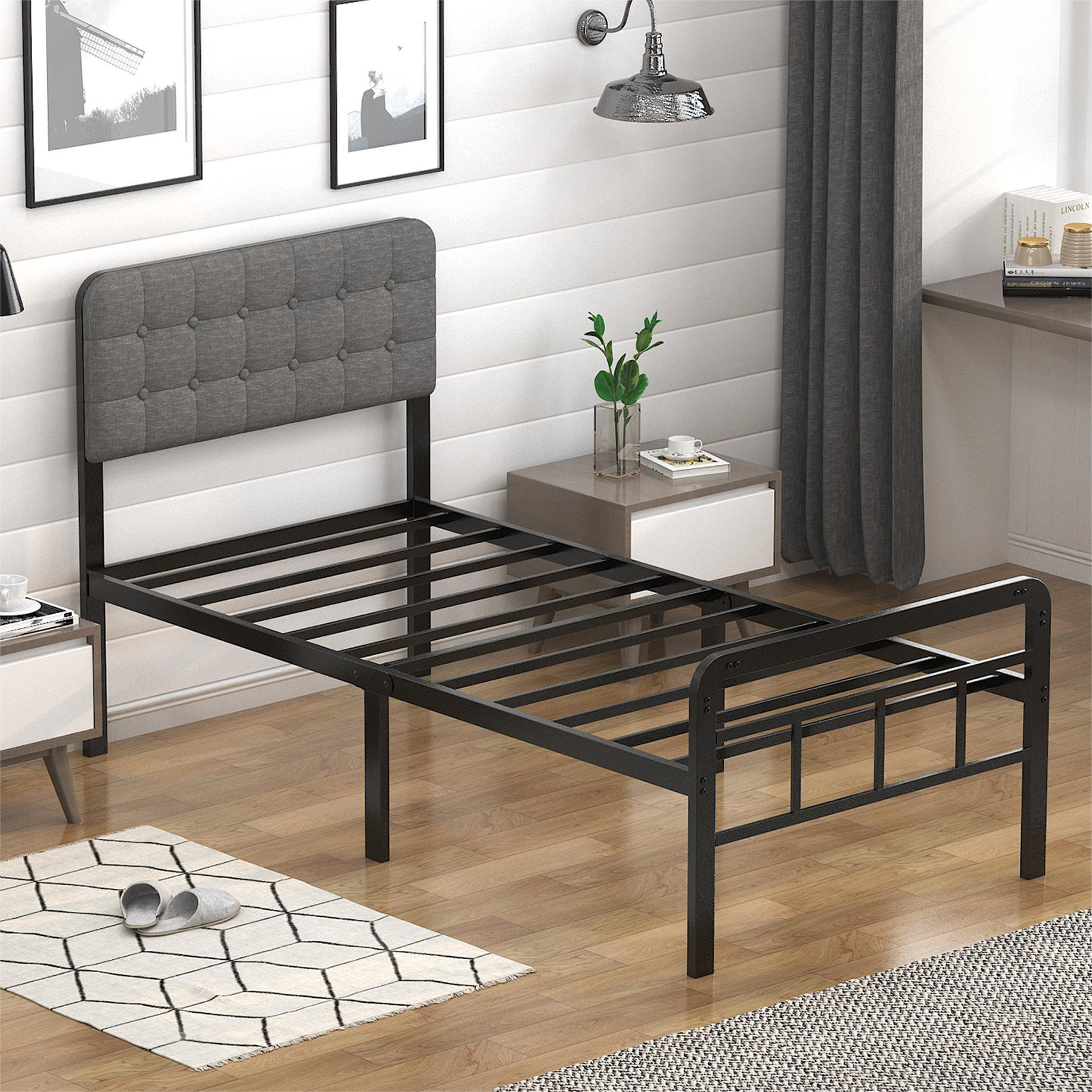 Winston Porter 16 Inch Bed Frame with upholstered Headboard and Metal ...