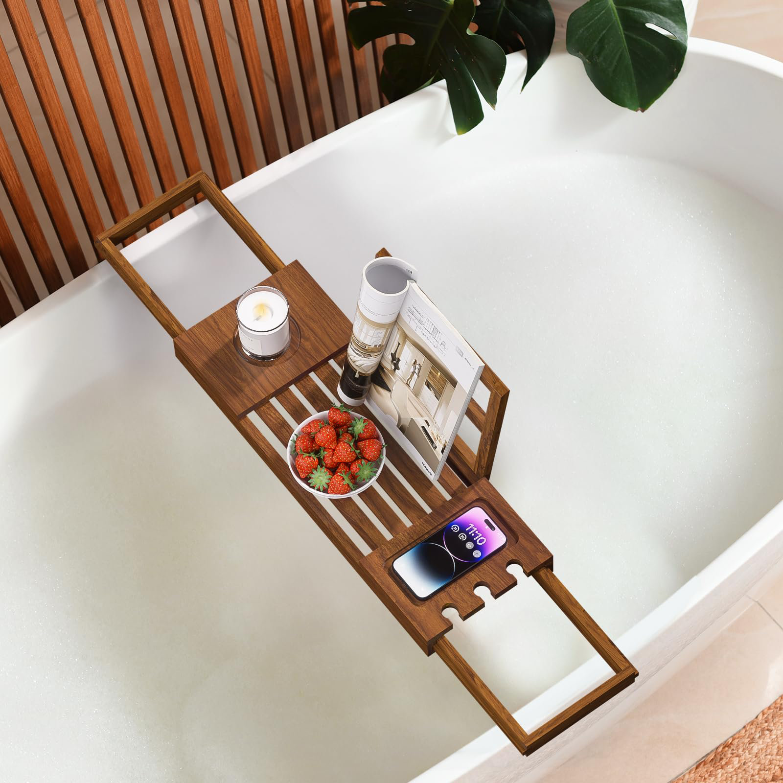 Hokku Designs Teak Bathtub Tray, Bath Tray For Tub Bathroom Table Tray ...