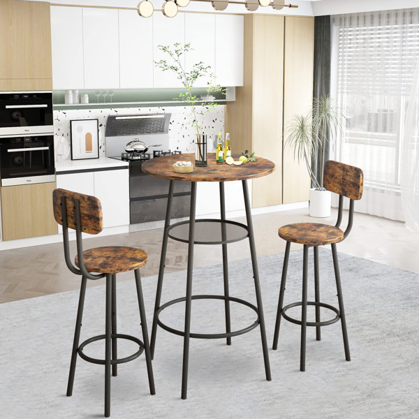 17 Stories Varville 3-Piece Bar Table Set for 2, Small 2-Tier Round ...