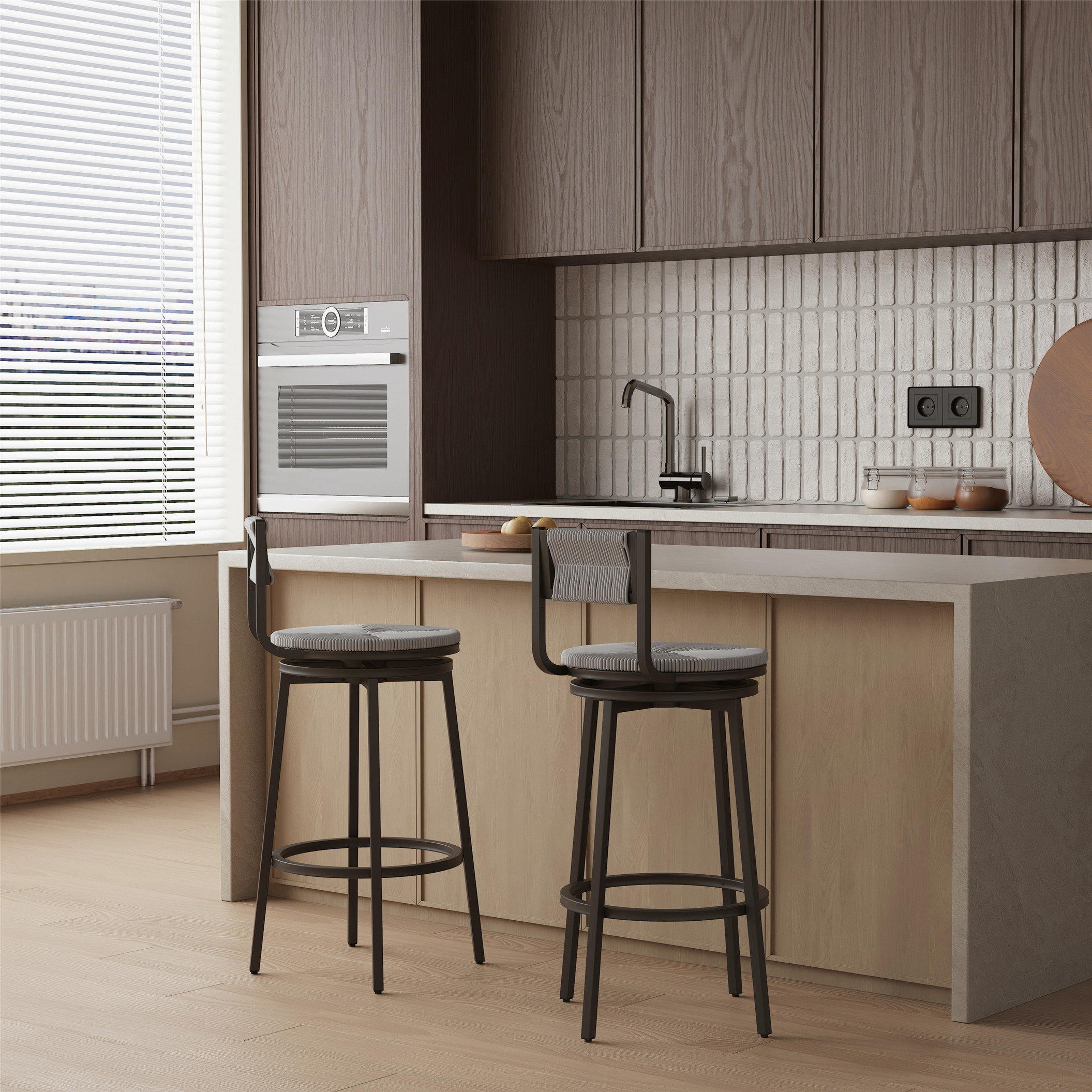 George Oliver Charming Metal Frame Bar Stools with Exquisite Paper Rope ...