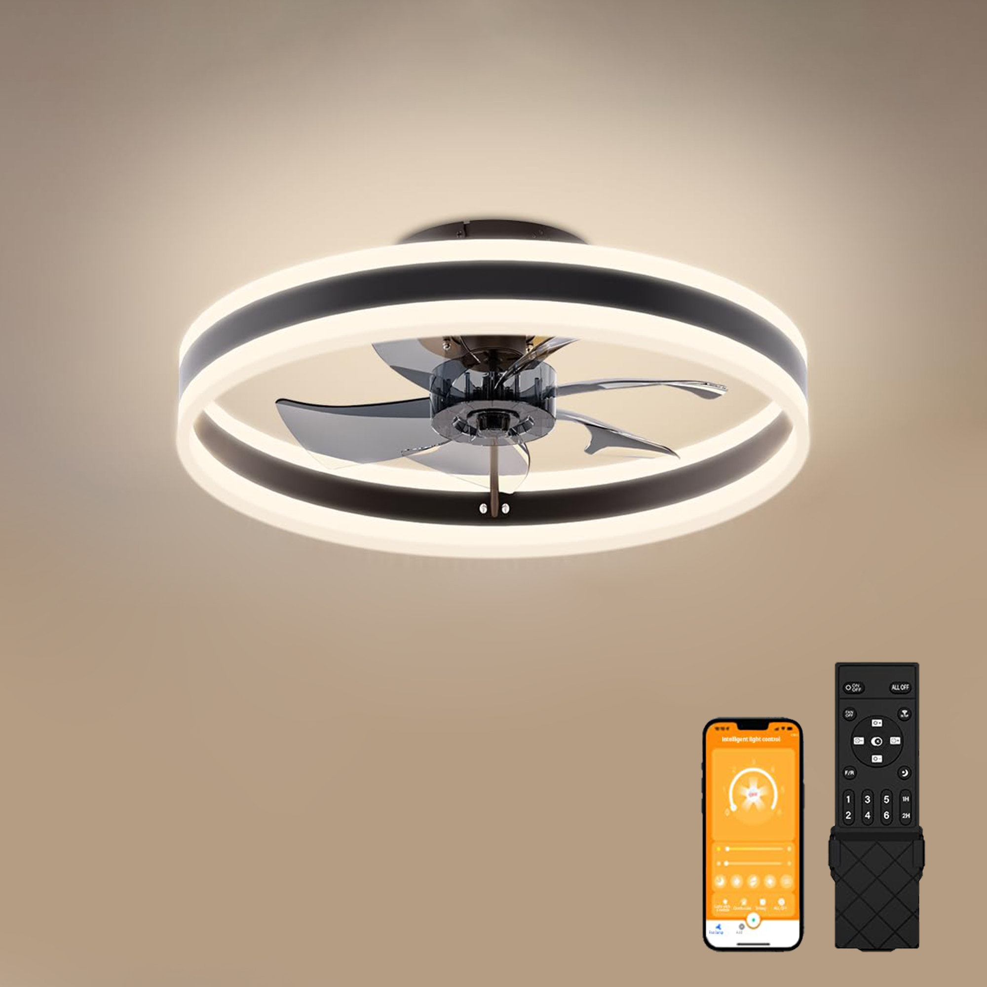 Ivy Bronx 15.7 inch Low Profile Ceiling Fans with Lights and Remote ...