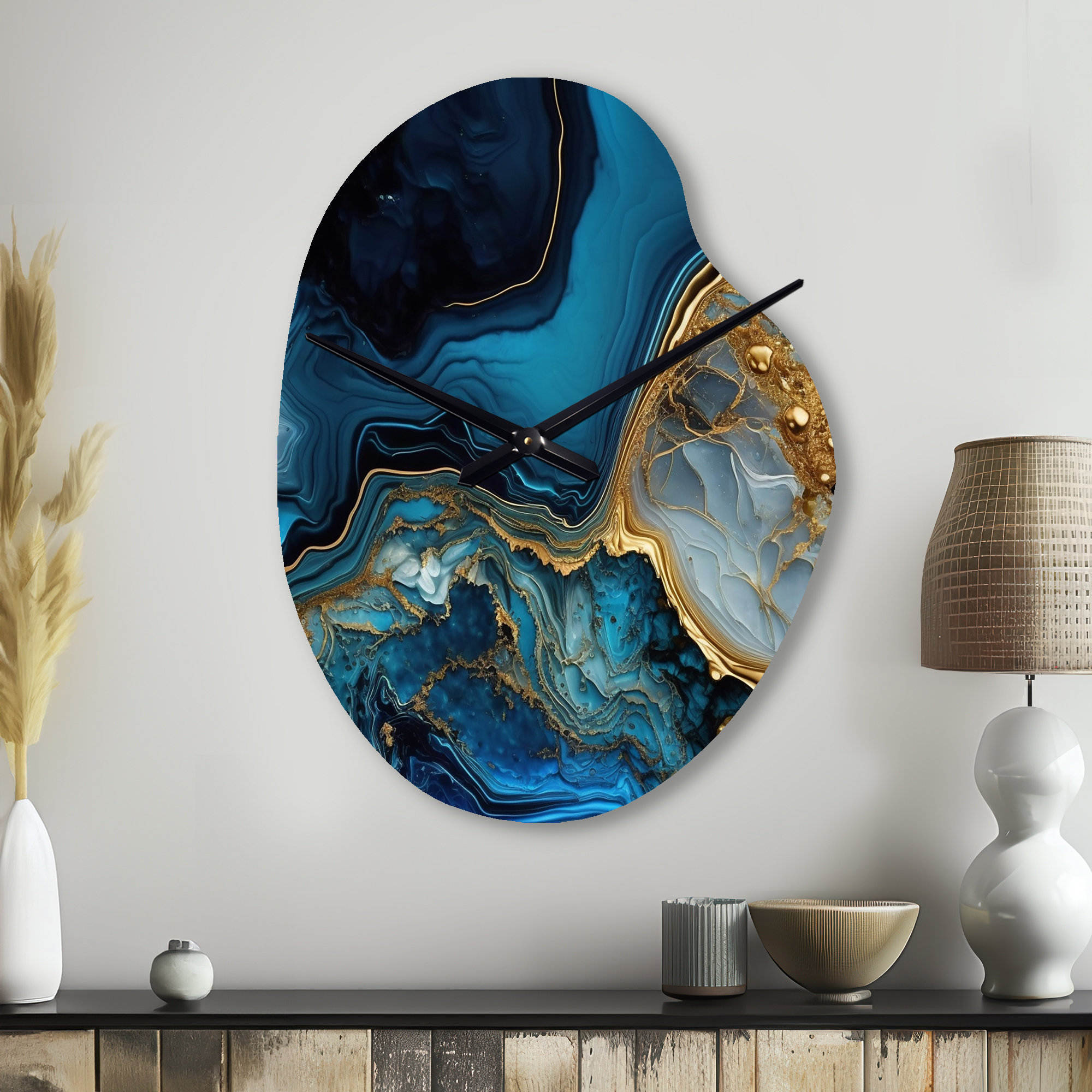 Design Art Abstract Geode Gold And Blue Marble IV - Pear Shape Large ...