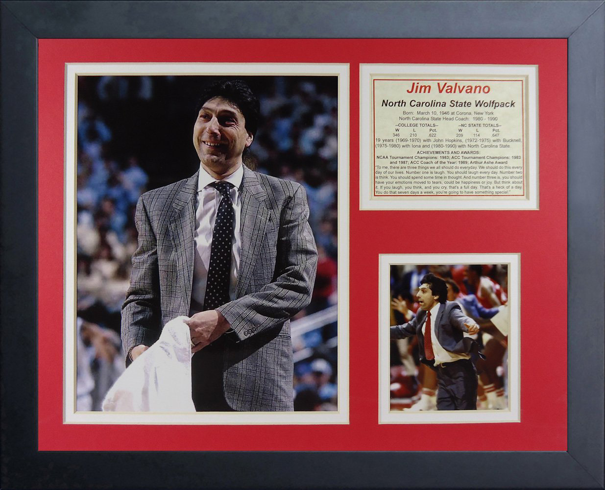 Legends Never Die Jim Valvano NC State Wolfpack Framed Memorabilia ...