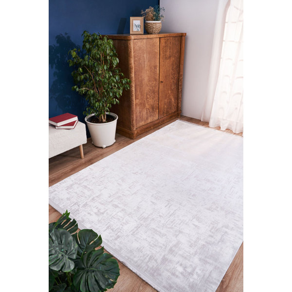 Ivy Bronx Greensboro White Abstract Acrylic Machine Made Area Rug ...