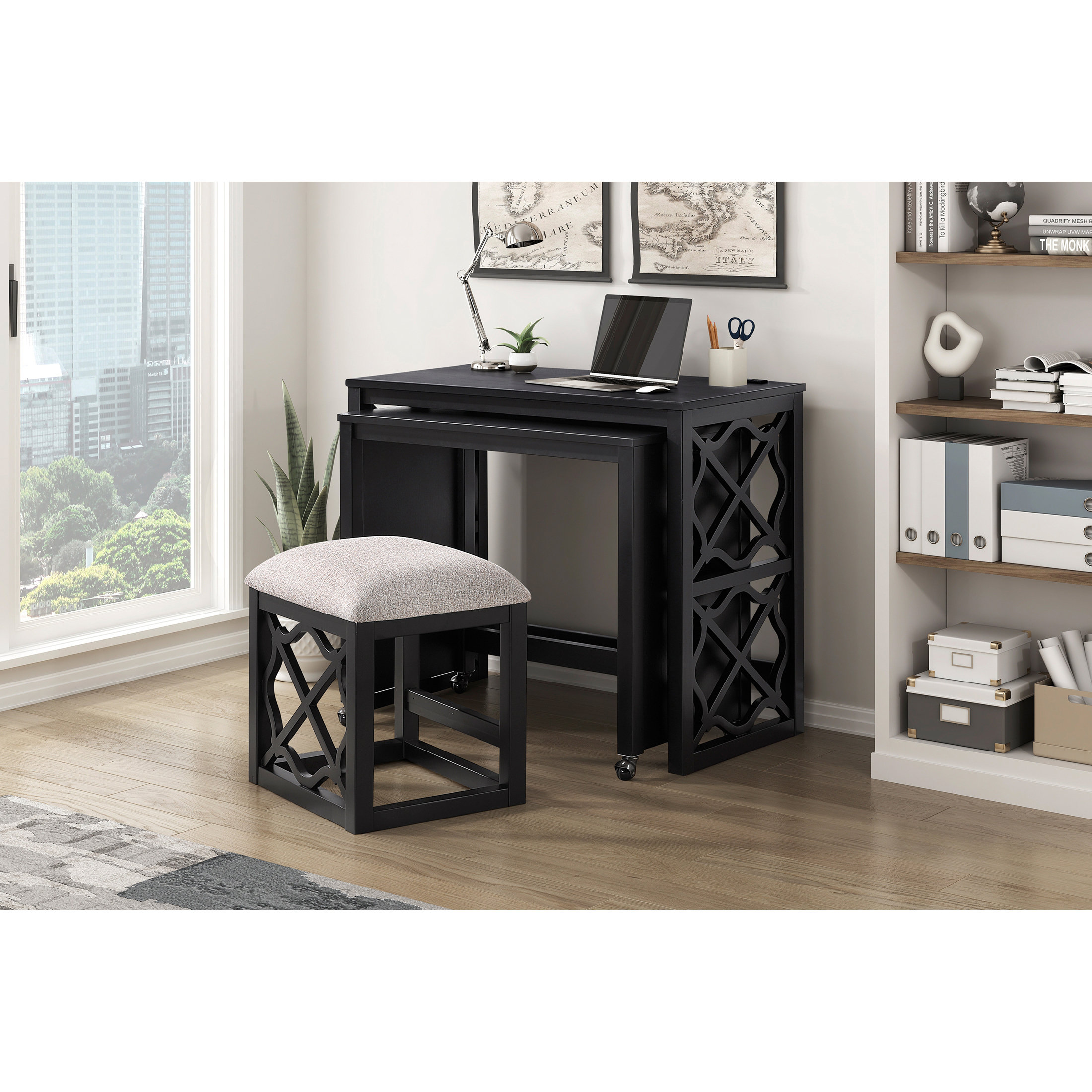 Lark Manor™ Desks and Stool Set 3pc White Finish Rolling Desk with ...