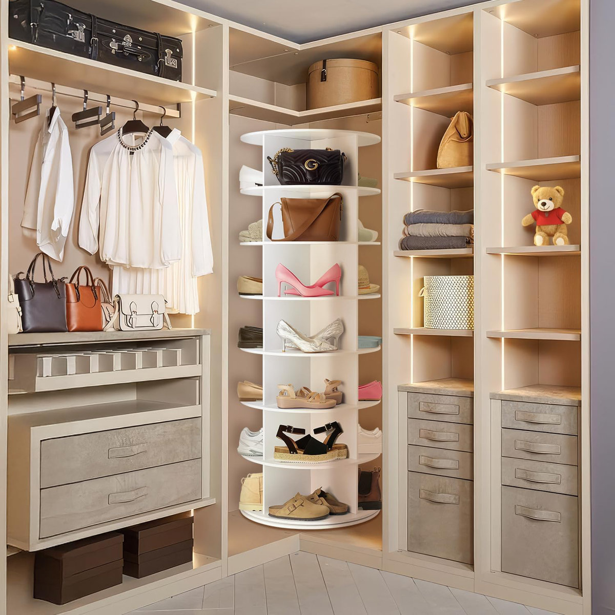 Hokku Designs 7-Tier Rotating Shoe Rack With 360° Spinning Carousel ...