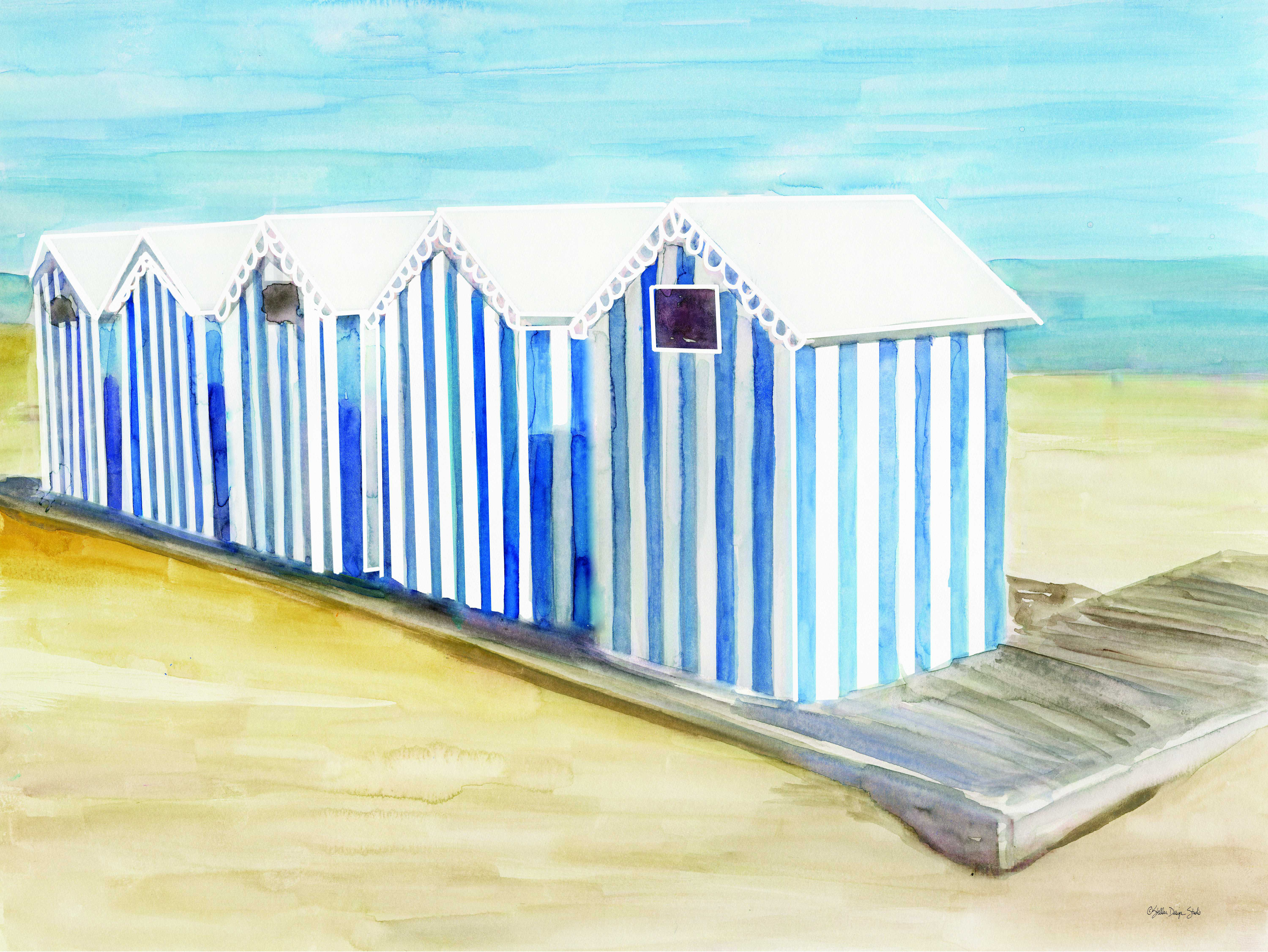 Rosecliff Heights Stripped Beach Huts - Wrapped Canvas Print | Wayfair