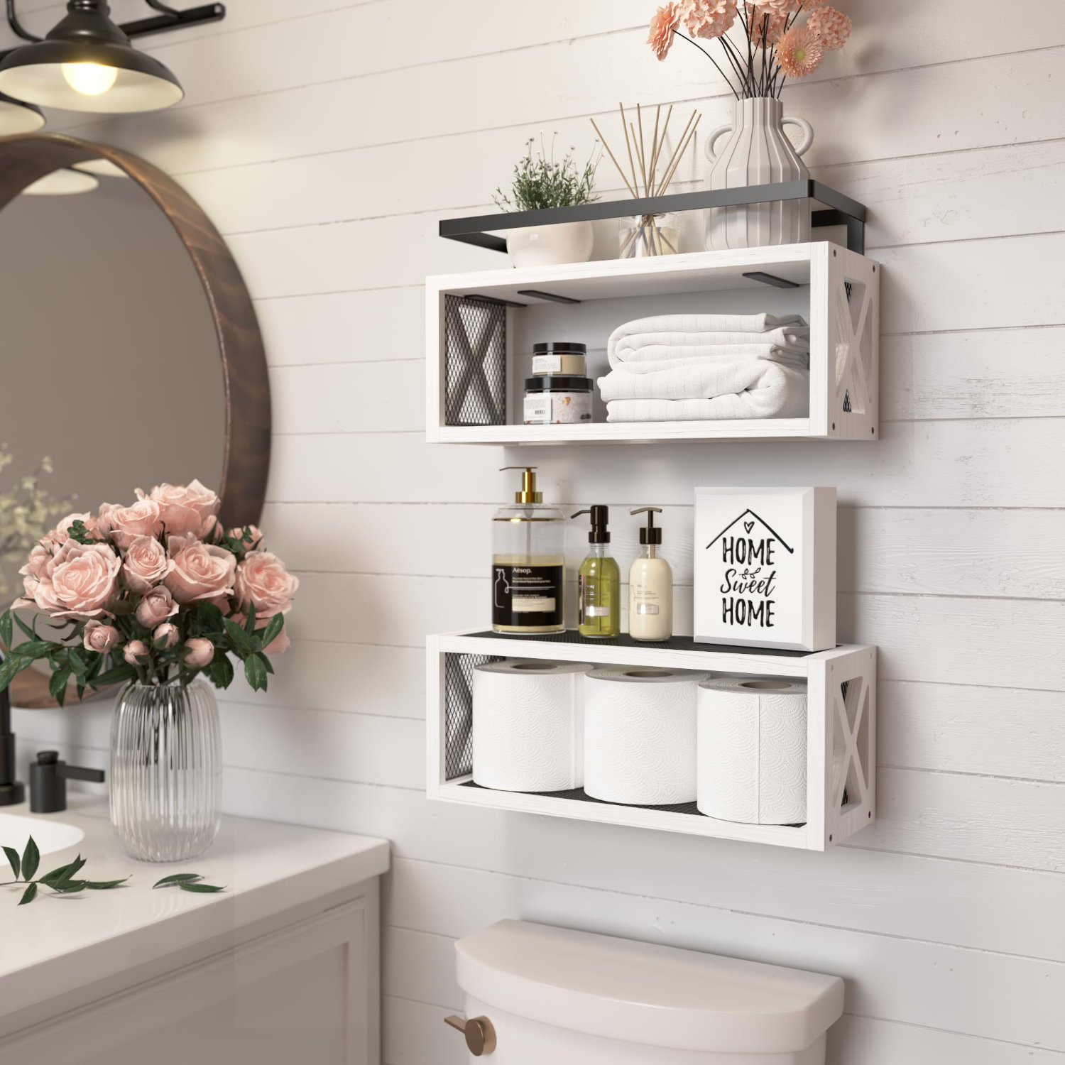 One Allium Way Floating Shelves,Bathroom Wall Organizer over Toilet ...