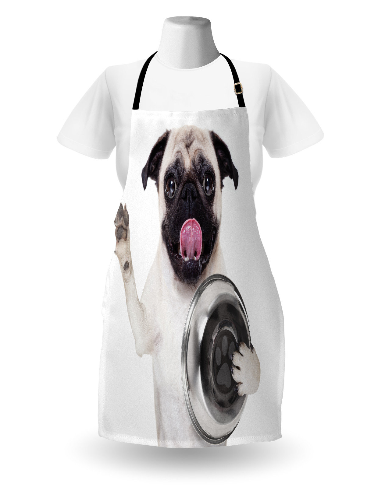 East Urban Home Pug Apron Unisex, Dog Holding Food Bowl, Adult Size ...