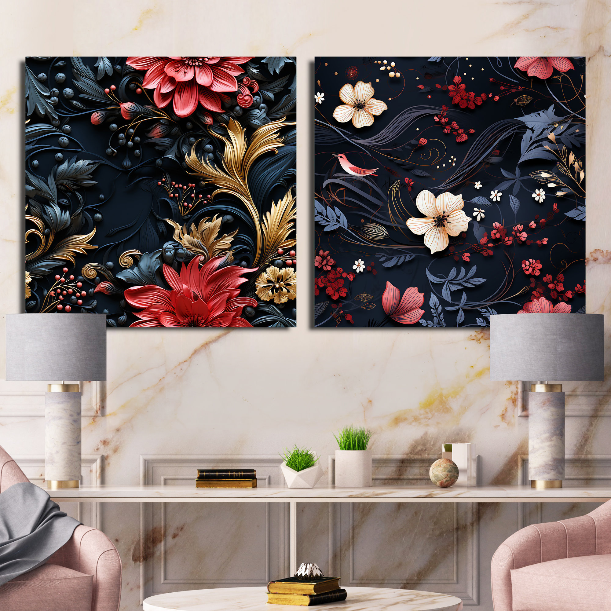 Design Art Darkened Melody Moody Patterns - Abstract Botanicals Square ...