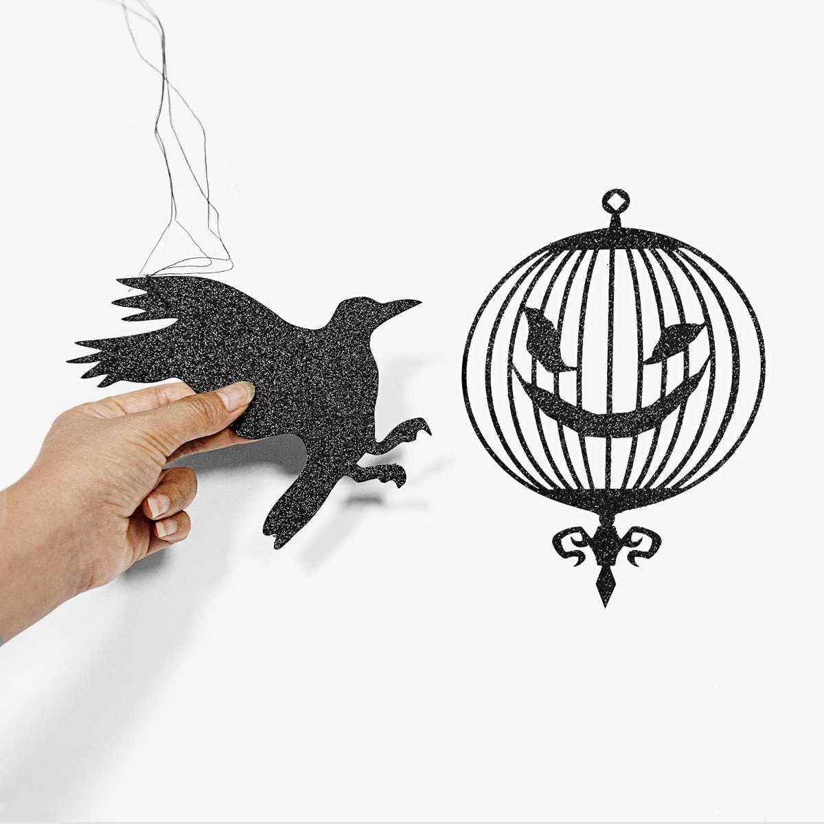 COEN Black Crow & Cage Garland: Gothic Glitter Halloween Decorations ...