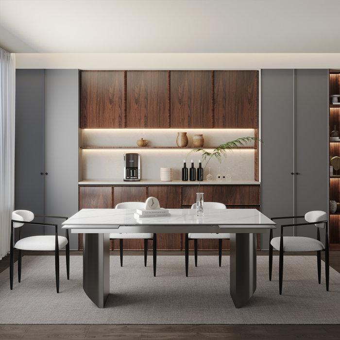 Everly Quinn Santrez 7 - Piece 94.48" Extendable Sintered Stone Dining ...