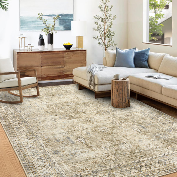 Bungalow Rose Rhuari Oriental Machine Woven Polyester Area Rug in White ...