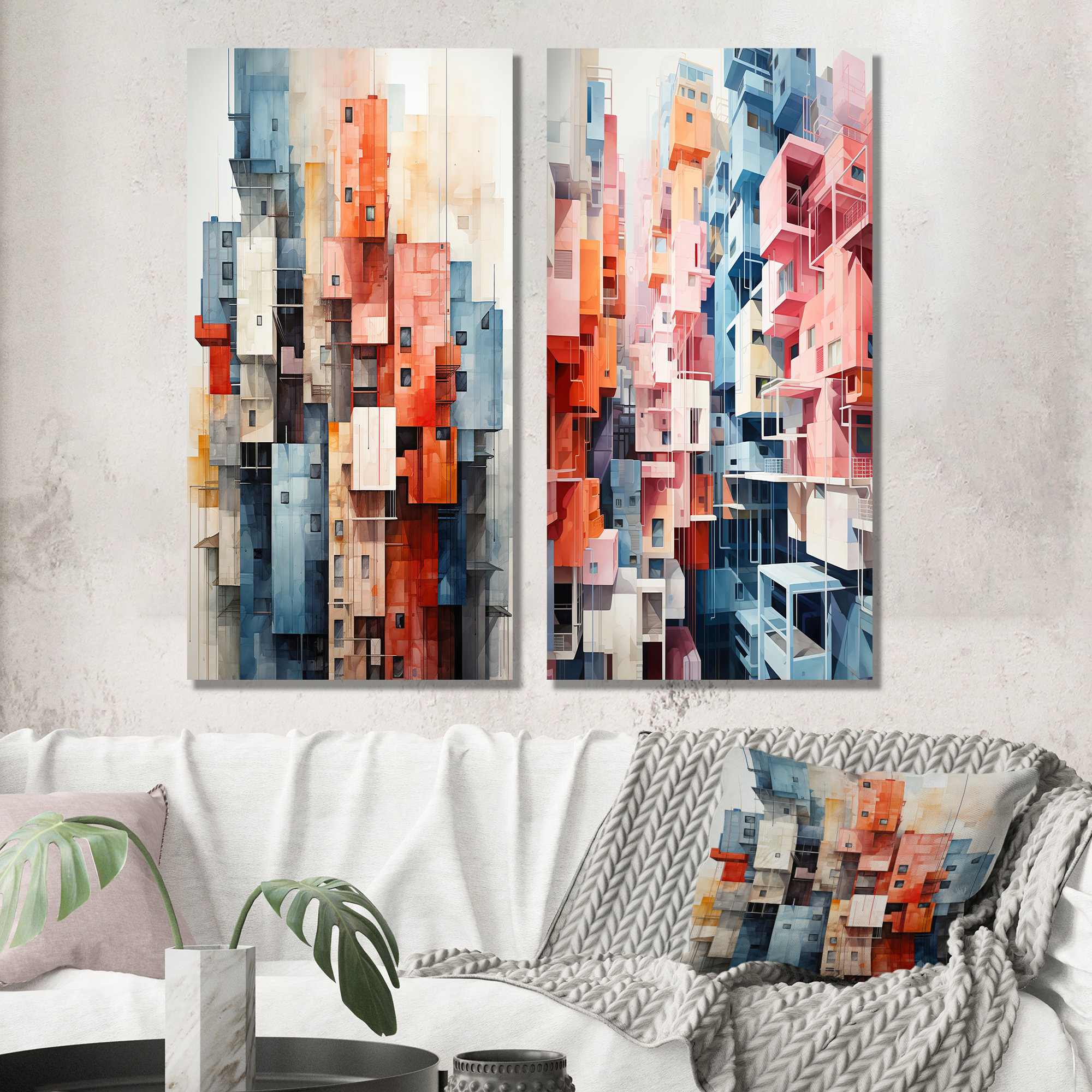 Ivy Bronx Multicolor Cubic Skyscrapers Cityscape - Skyscrapers Wall ...