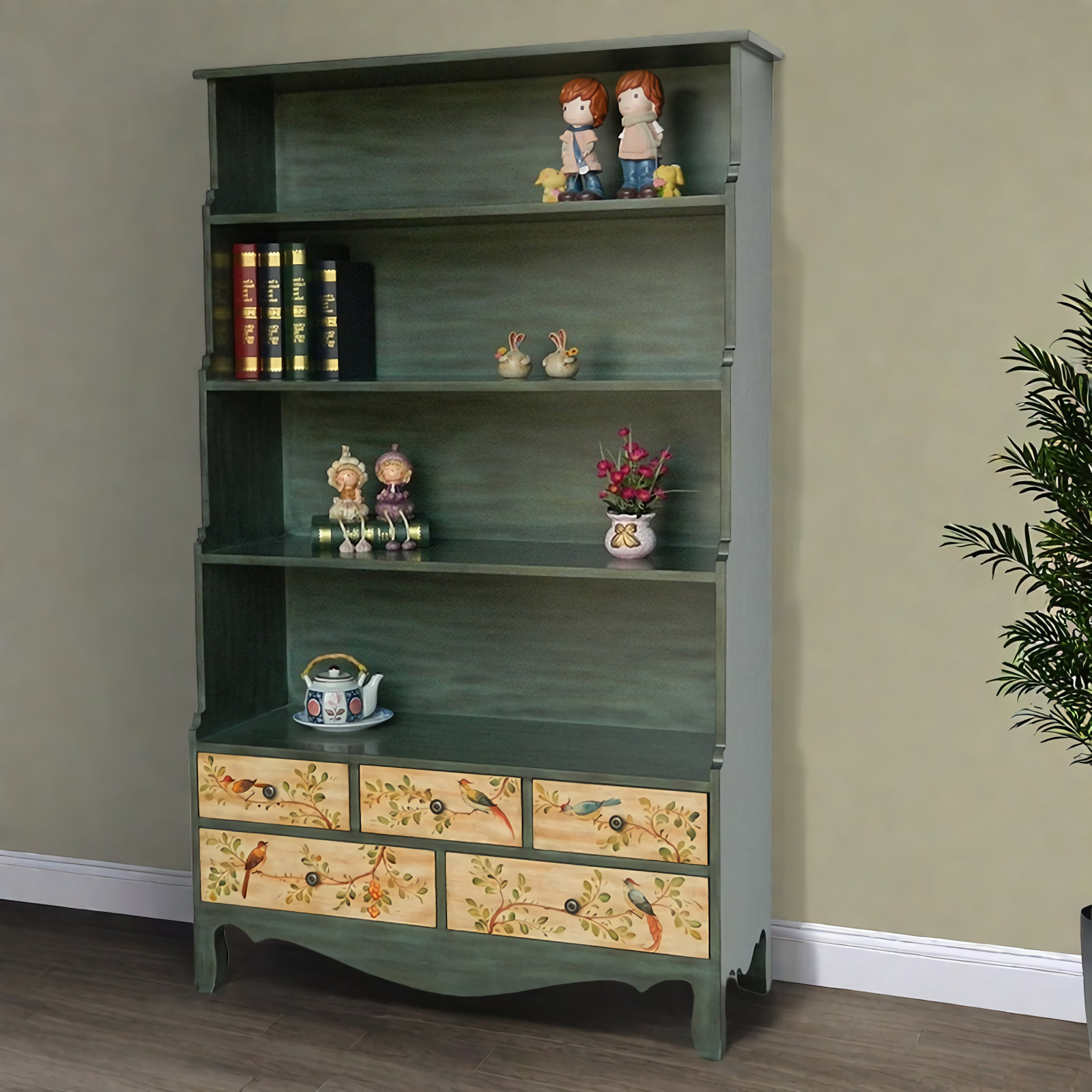 NICECABINET Simple Green Painted Solid Wood Bookcase | Wayfair