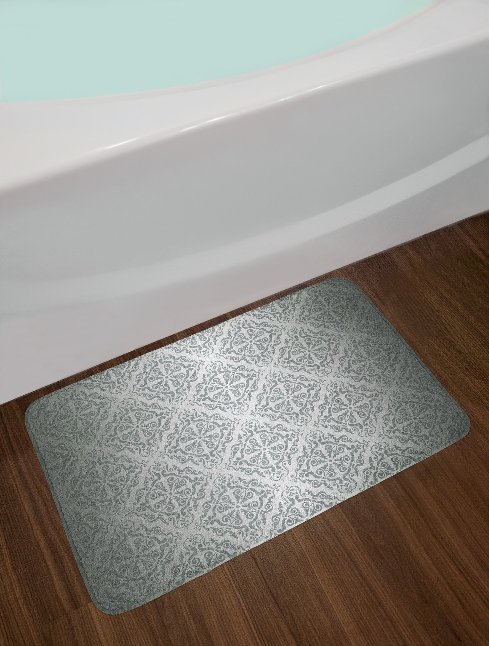 East Urban Home Vintage Gray Pale Gray Silver Bath Rug | Wayfair