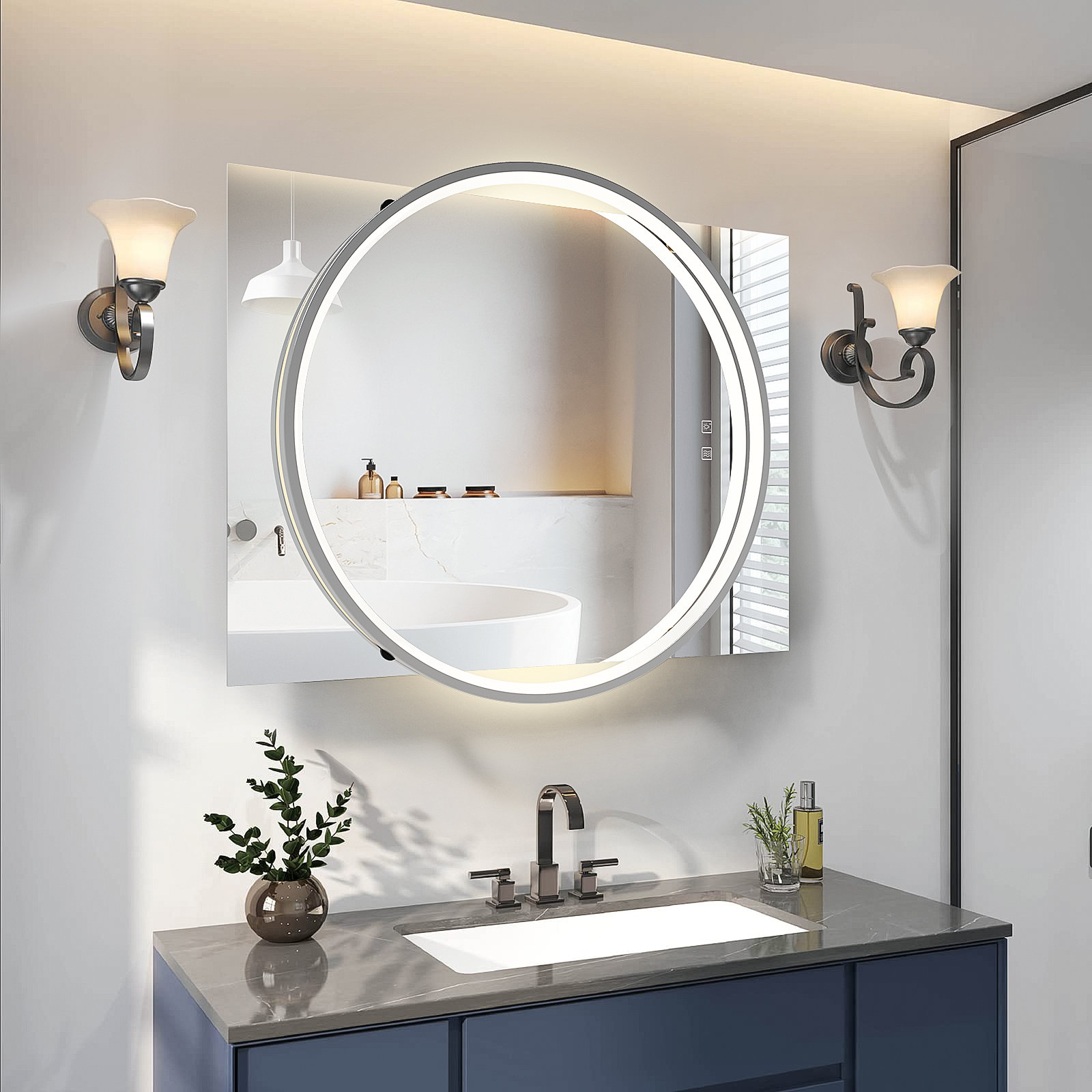 Ivy Bronx Javine Framed LED Wall Mirror with Dimmable and Anti-Fog Wall ...