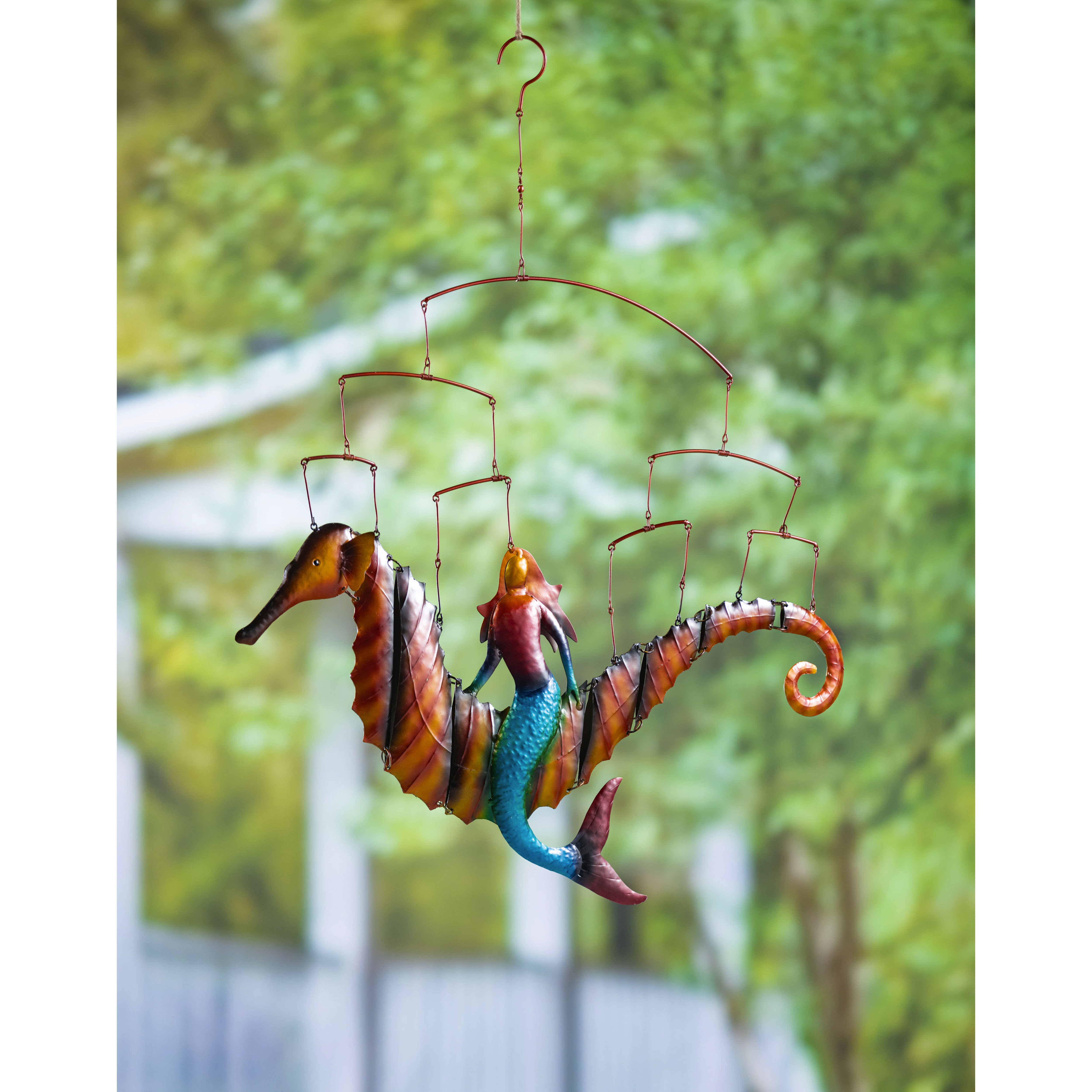Arlmont & Co. Morville Mermaid on Seahorse Outdoor Wind Mobile | Wayfair