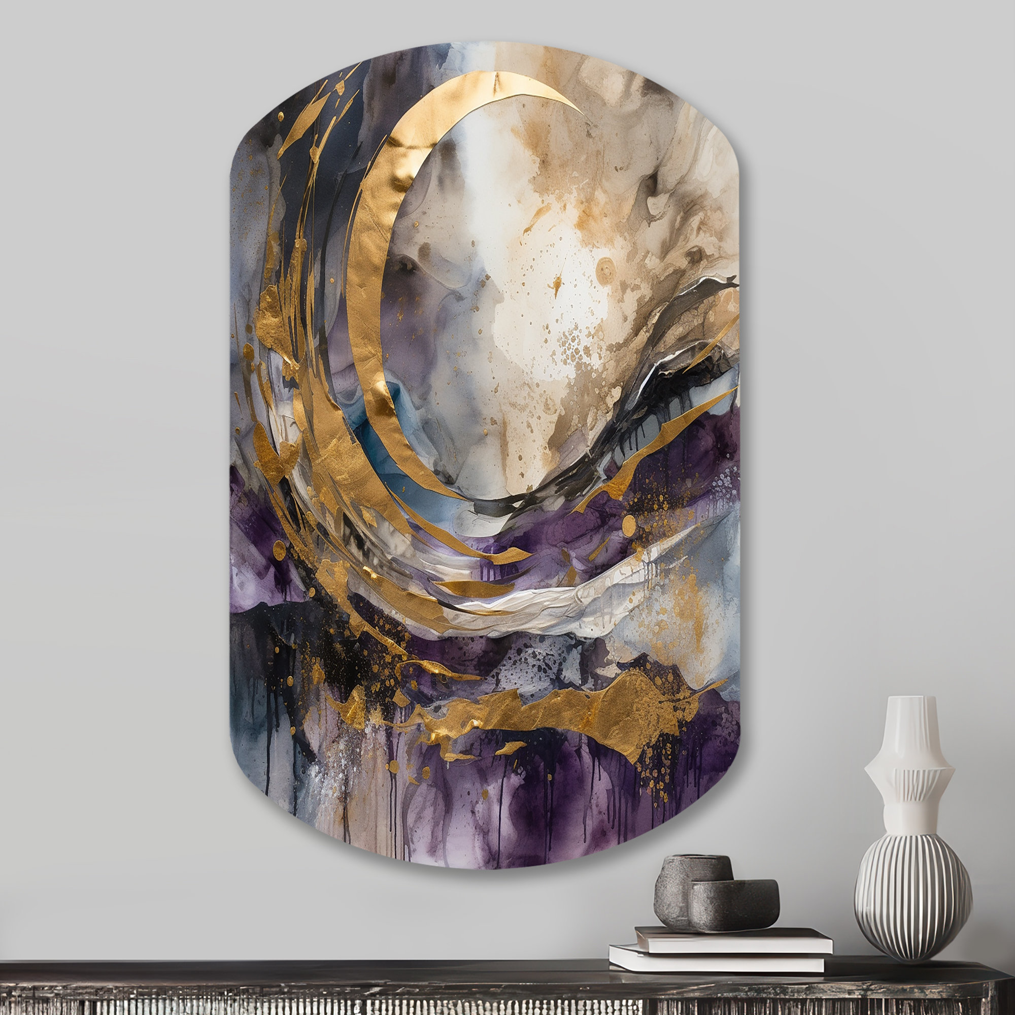 Mercer41 Purple Gold Captivating Liquid Ink - Abstract Marble Cylinder ...