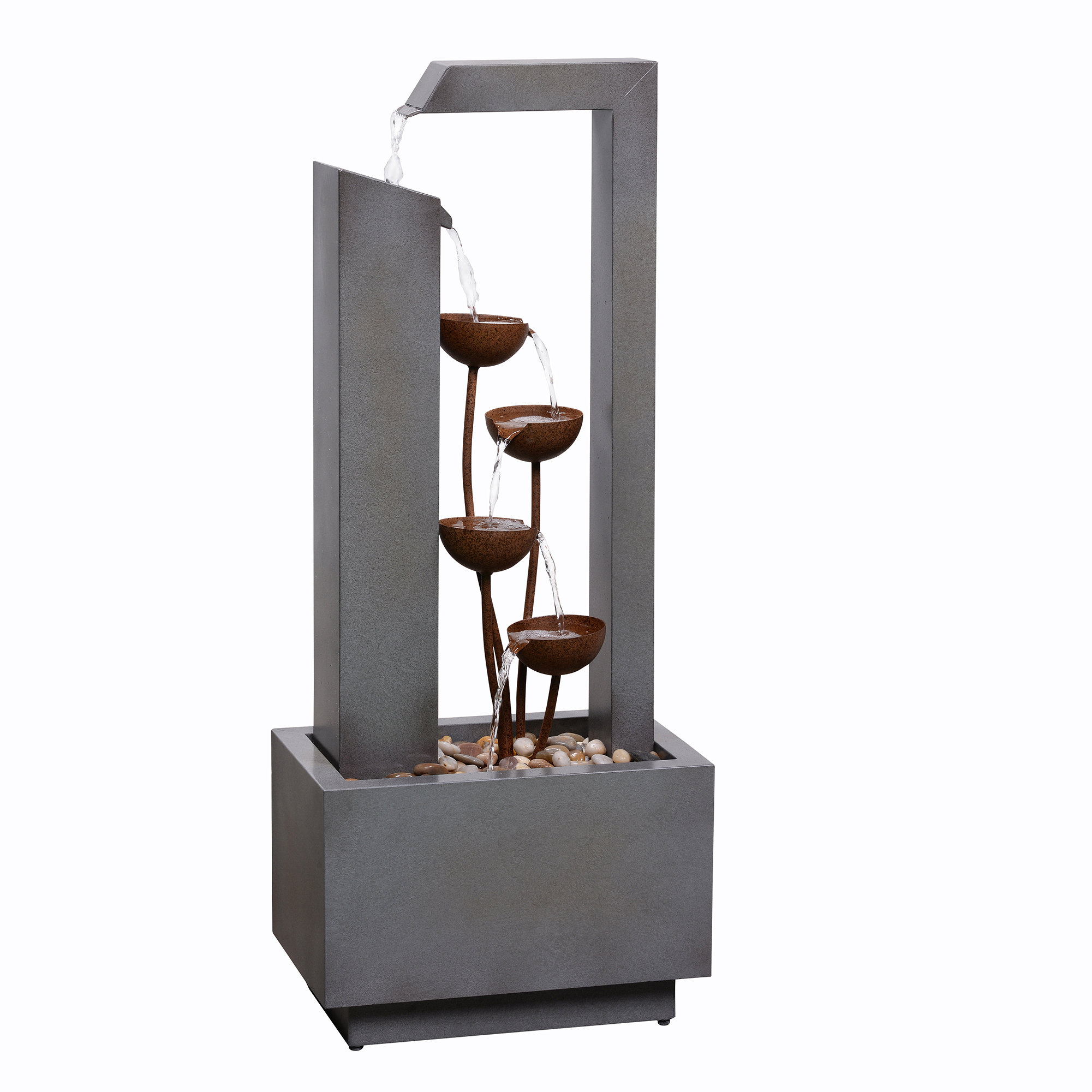 Hi-Line Gift Ltd. Steel Cups Fountain with Pump and River Stones ...