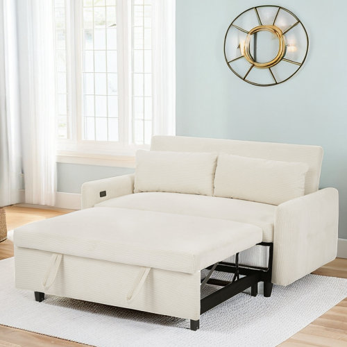 Latitude Run® Isel 57'' Sofa Bed Sleeper Loveseat with USB Port and Two ...