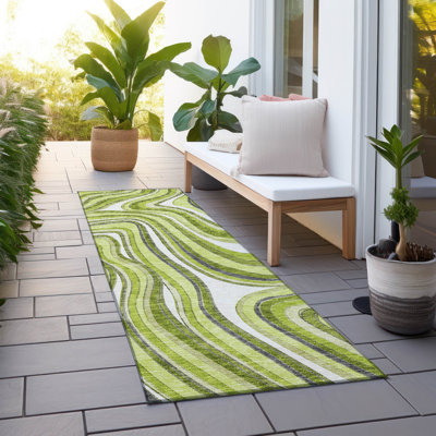lime green patterned rug
