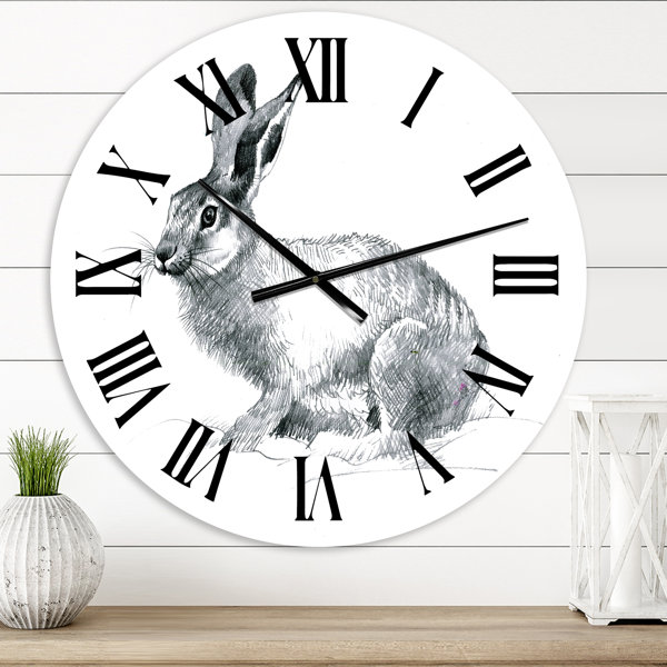 East Urban Home Monochrome Portrait Of Rabbit - Farmhouse wall clock ...