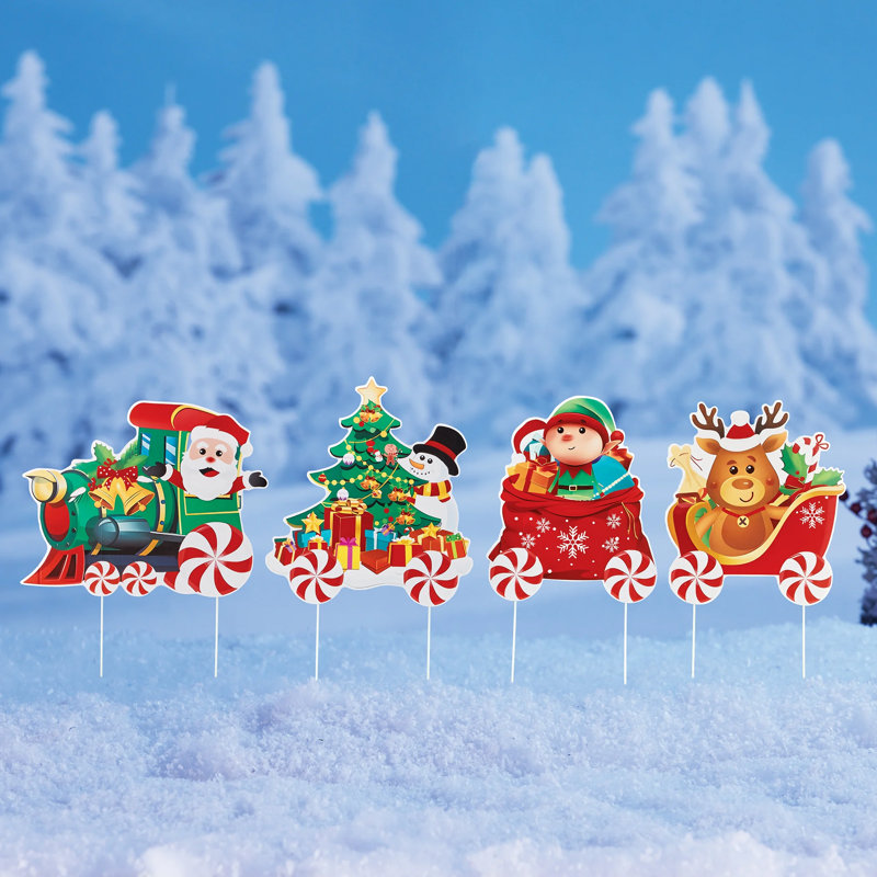 Charlton Home® Set Of 4 Holiday Train Stakes | Wayfair