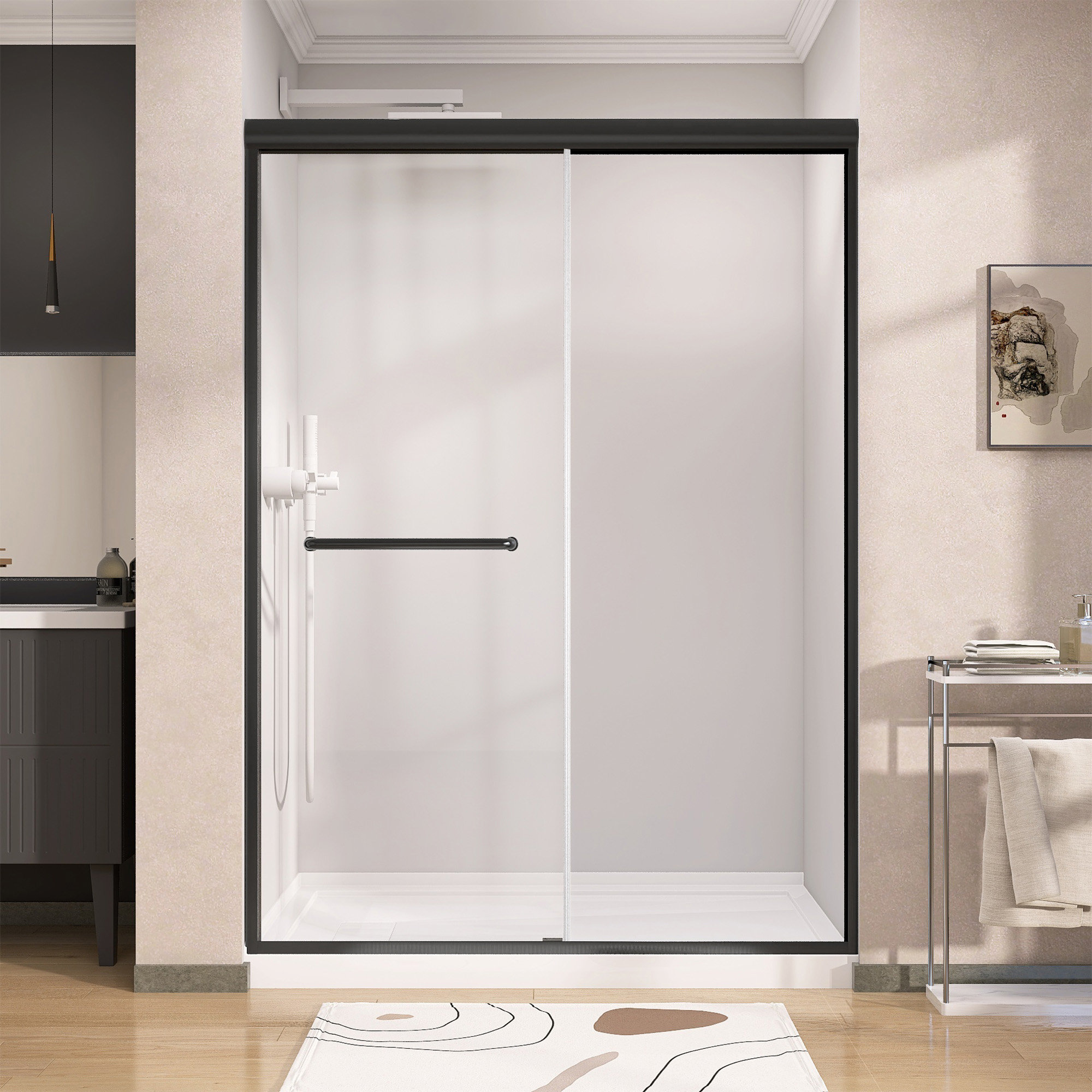 ZEAFIVE 44 To 48 In. W X 75 In. H Double Sliding Shower Door In Brushed ...