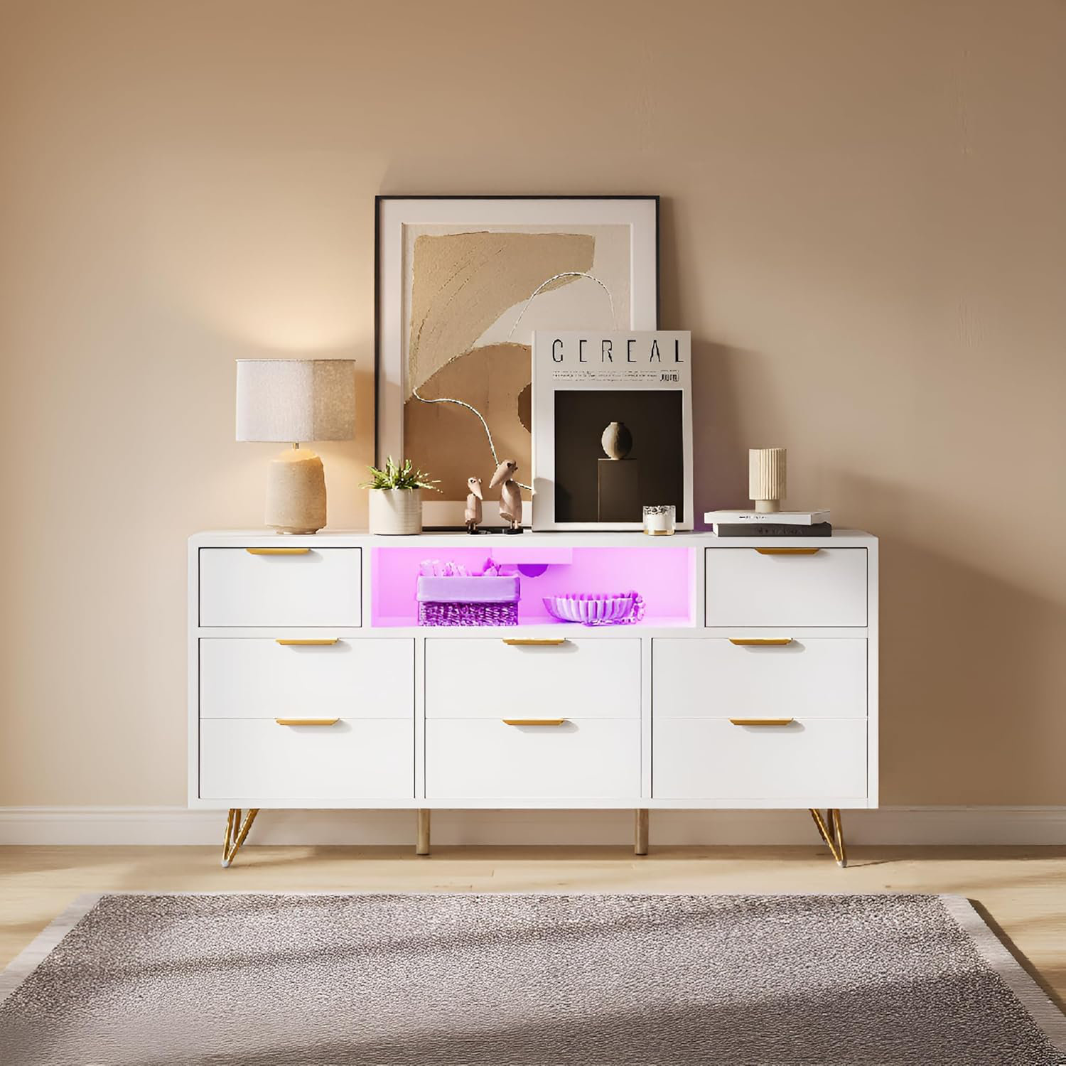 Wrought Studio™ Modern TV Stand, Narrow Dresser With 8 Drawers ...