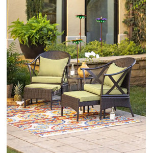 Plow & Hearth Wicker Patio Furniture Set with Light Green Cushions ...